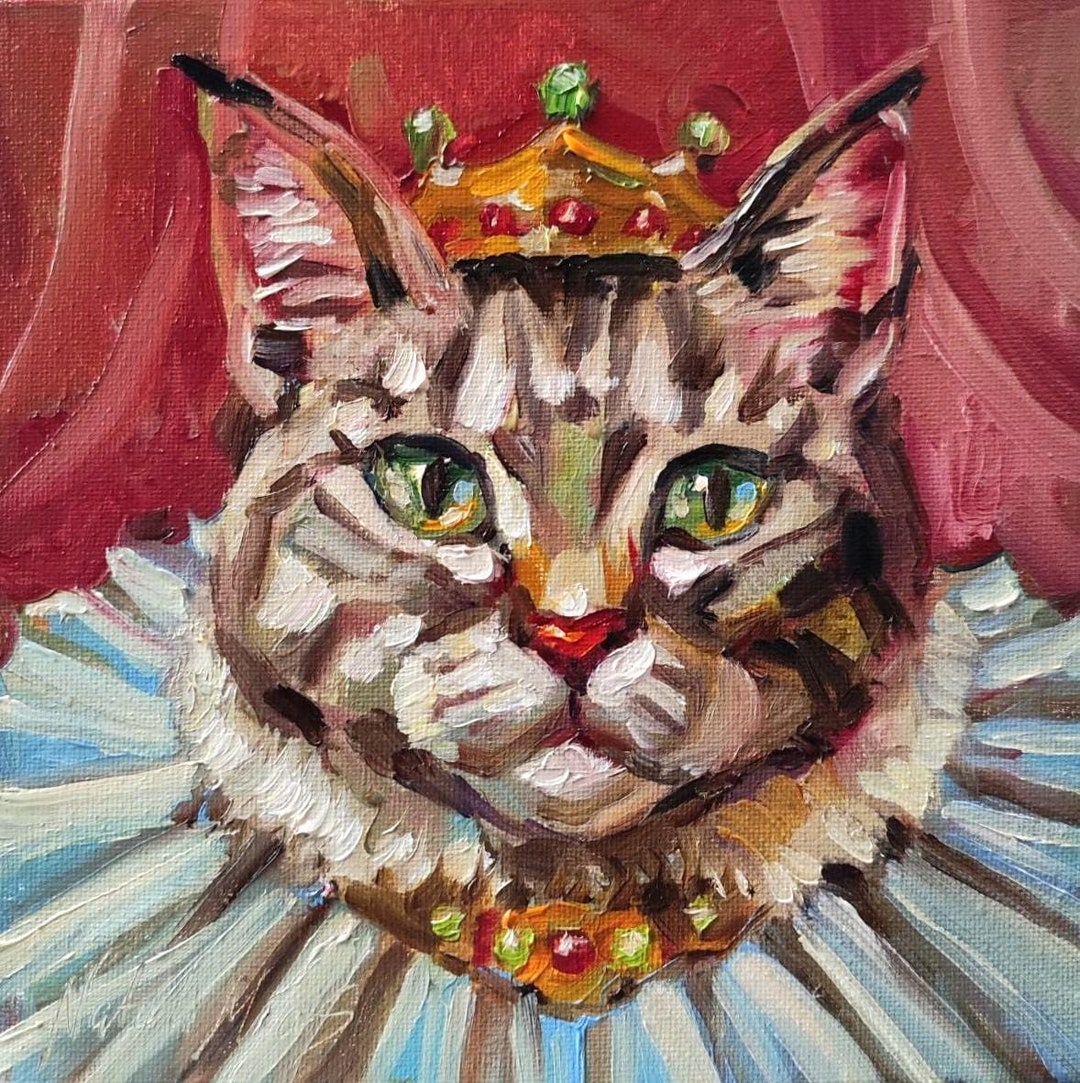 Cat the Queen Original Oil Painting 8x8" Queen Cat Painting Cat ...