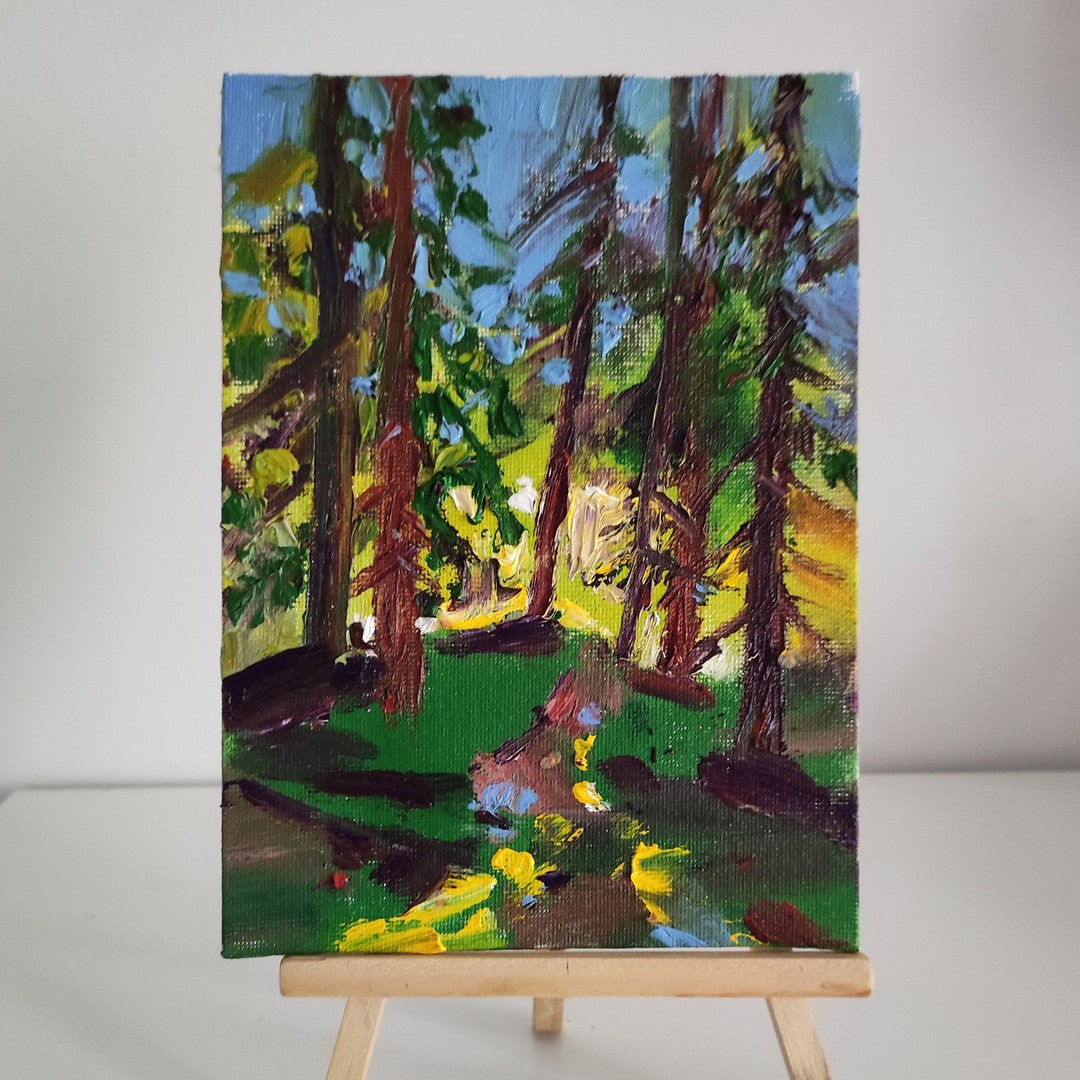 Original Oil Painting Forest Trees Landscape. Summer Landscape Tree Oil ...