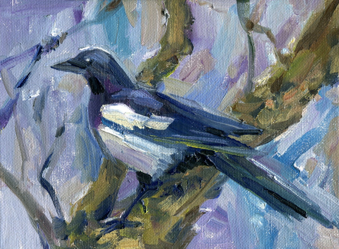 Magpie Original Oil Painting Bird Painting Bird Wall Art Magpie Art ...