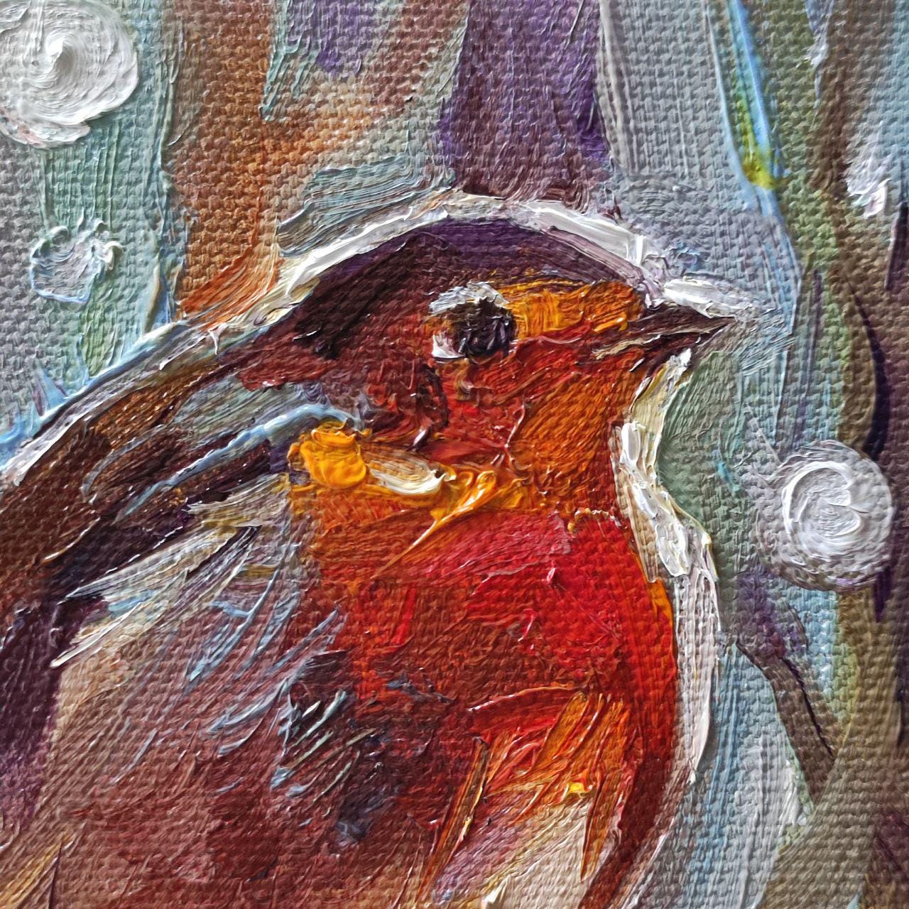 Robin Bird, Original Oil Painting 6x6'' Original Bird Wall Art. Bird ...