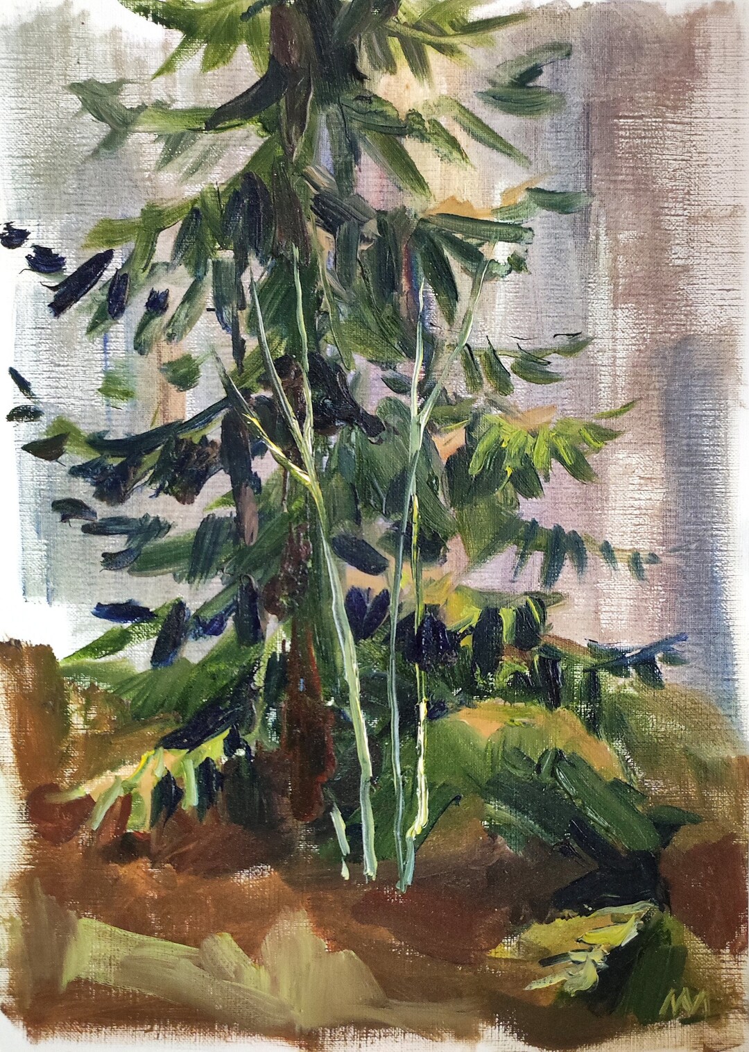 Original Oil Painting Spruce Tree Landscape. Forest Oil Painting ...