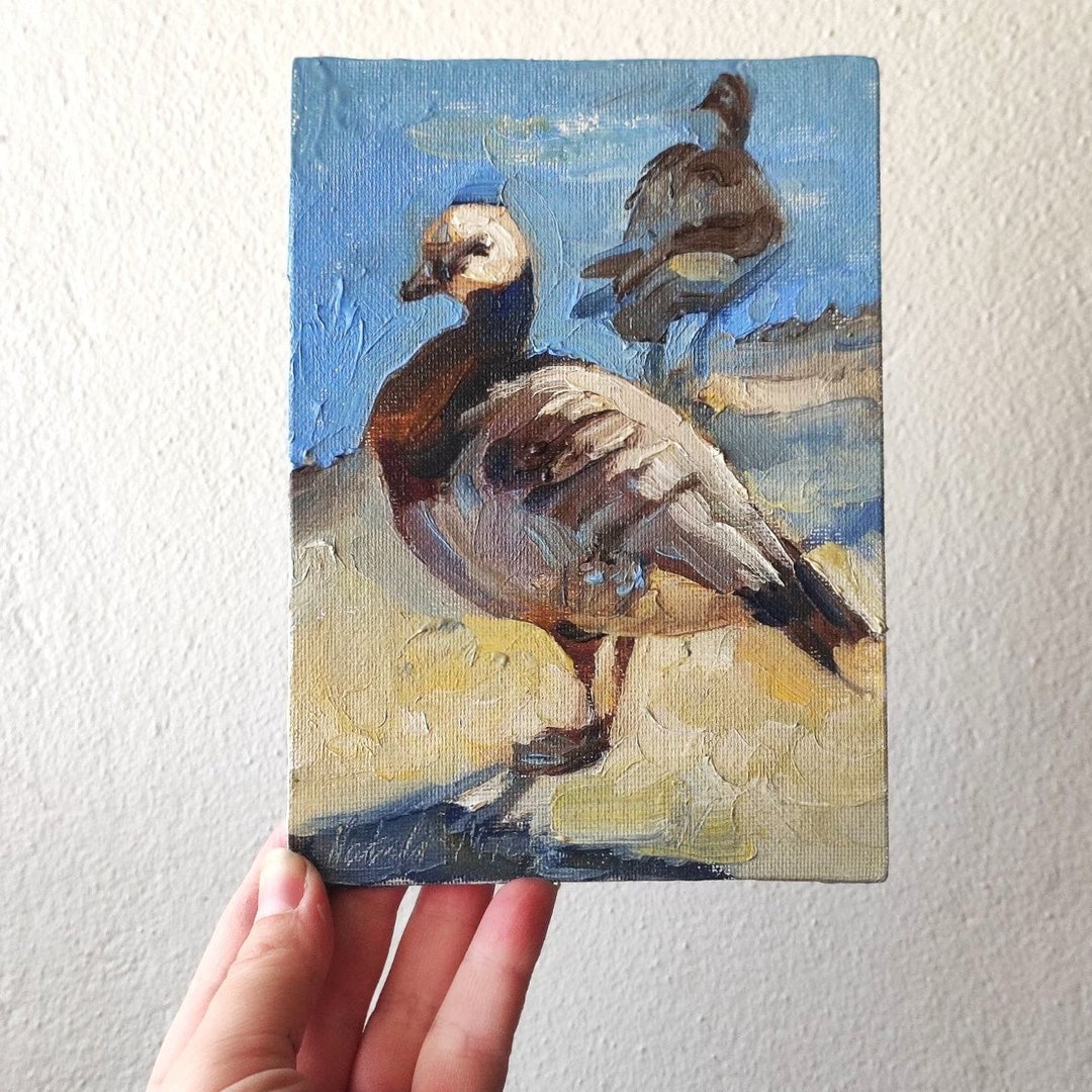 Barnacle Goose Original Oil Painting 5x7'' Duck Artwork Bird Painting ...