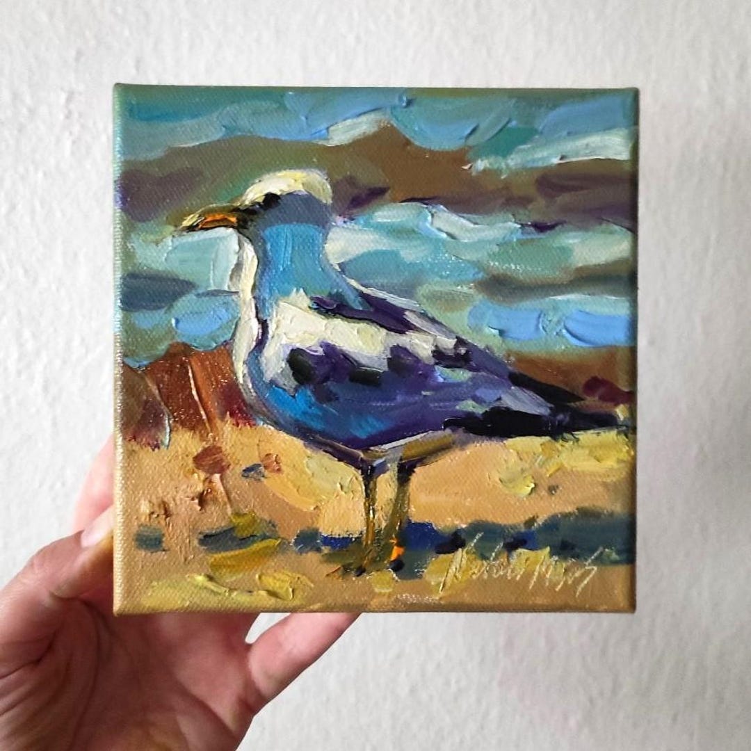 Seagull Original Oil Painting 6x6'' Seagull Art Bird Painting Bird Art ...