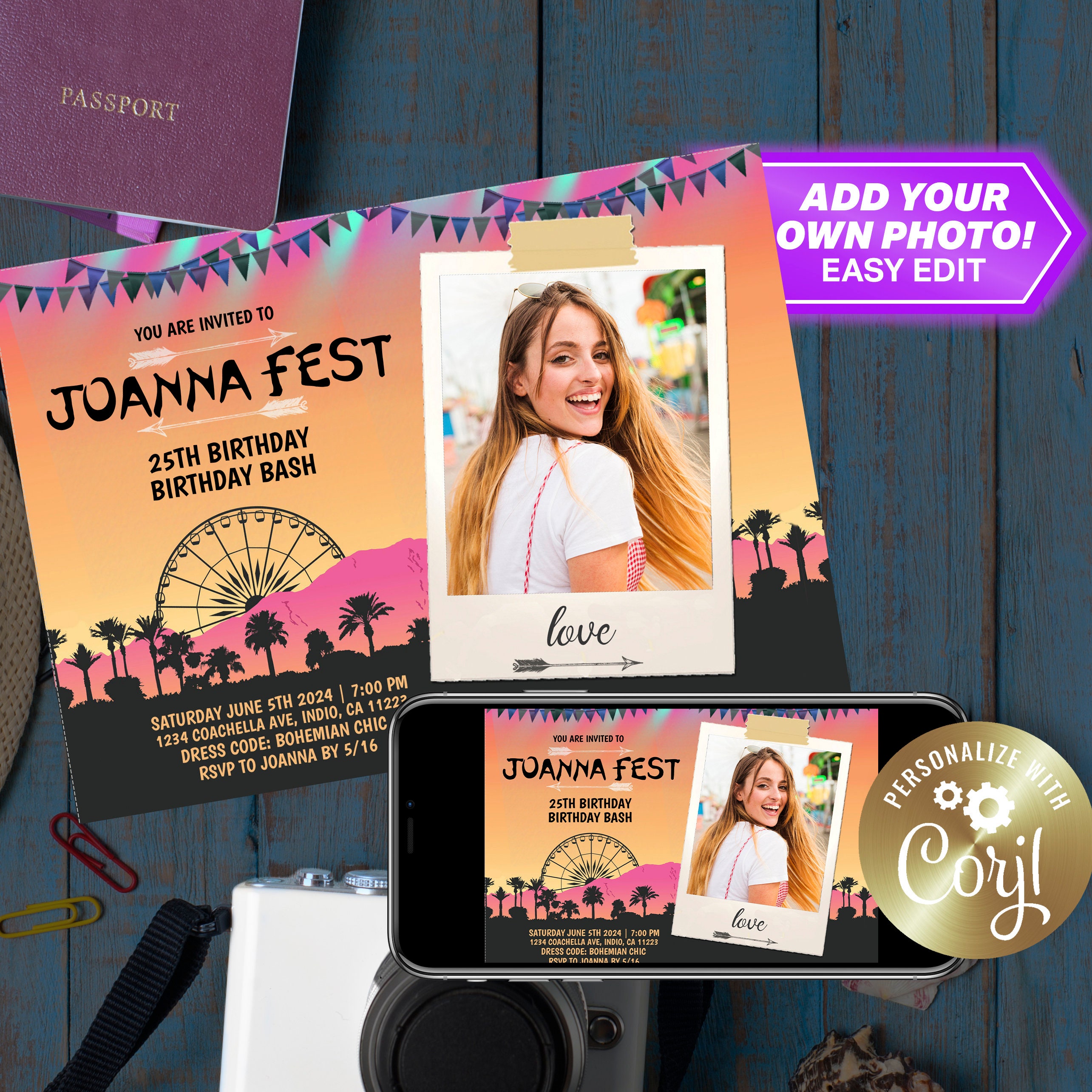 Music Festival Birthday Party Invitation ADD YOUR PHOTO Music Festival ...