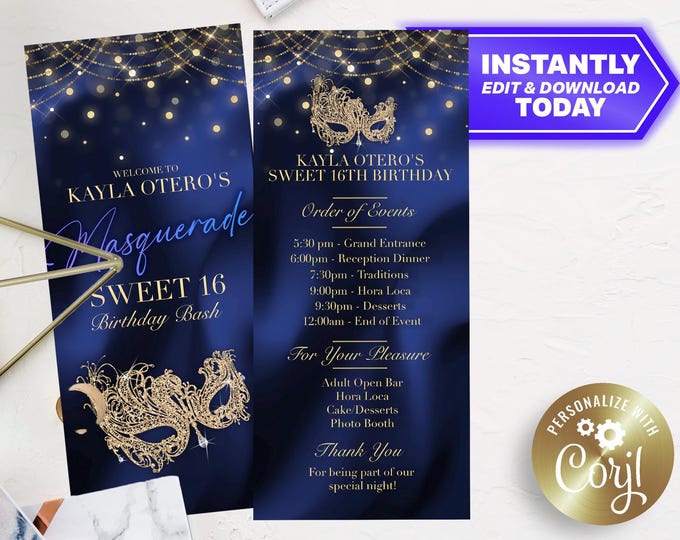 Masquerade Ball Sweet 16 or Quinceanera Birthday Party BLUE and Gold ...