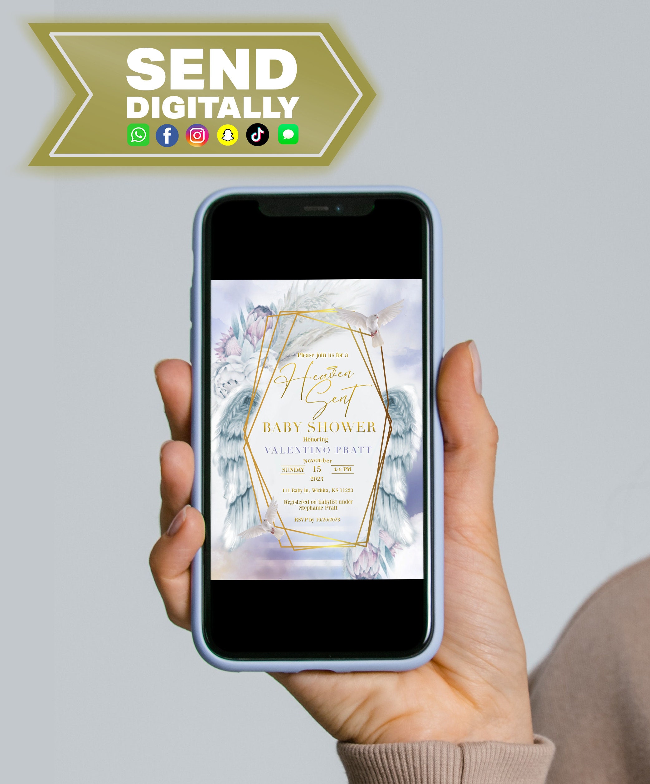 Heaven Sent Baby Shower Invitation Template for Sky and Angel Themed ...