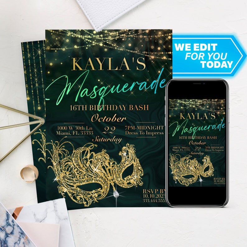 Masquerade Ball Invitation Sweet 16 or Quinceanera Birthday - Etsy