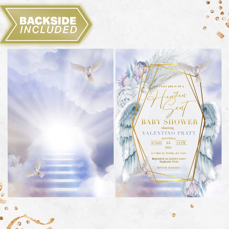 Heaven Sent Baby Shower Invitation Template for Sky and Angel Themed ...