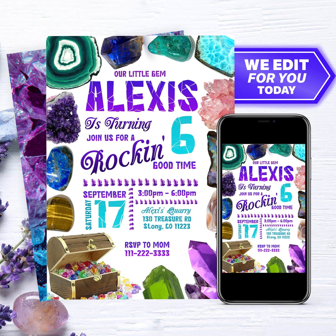 Gem Birthday Party Invitation Gemstone Birthday Invitation Gem Party Gem Digital Invitation Rock ...