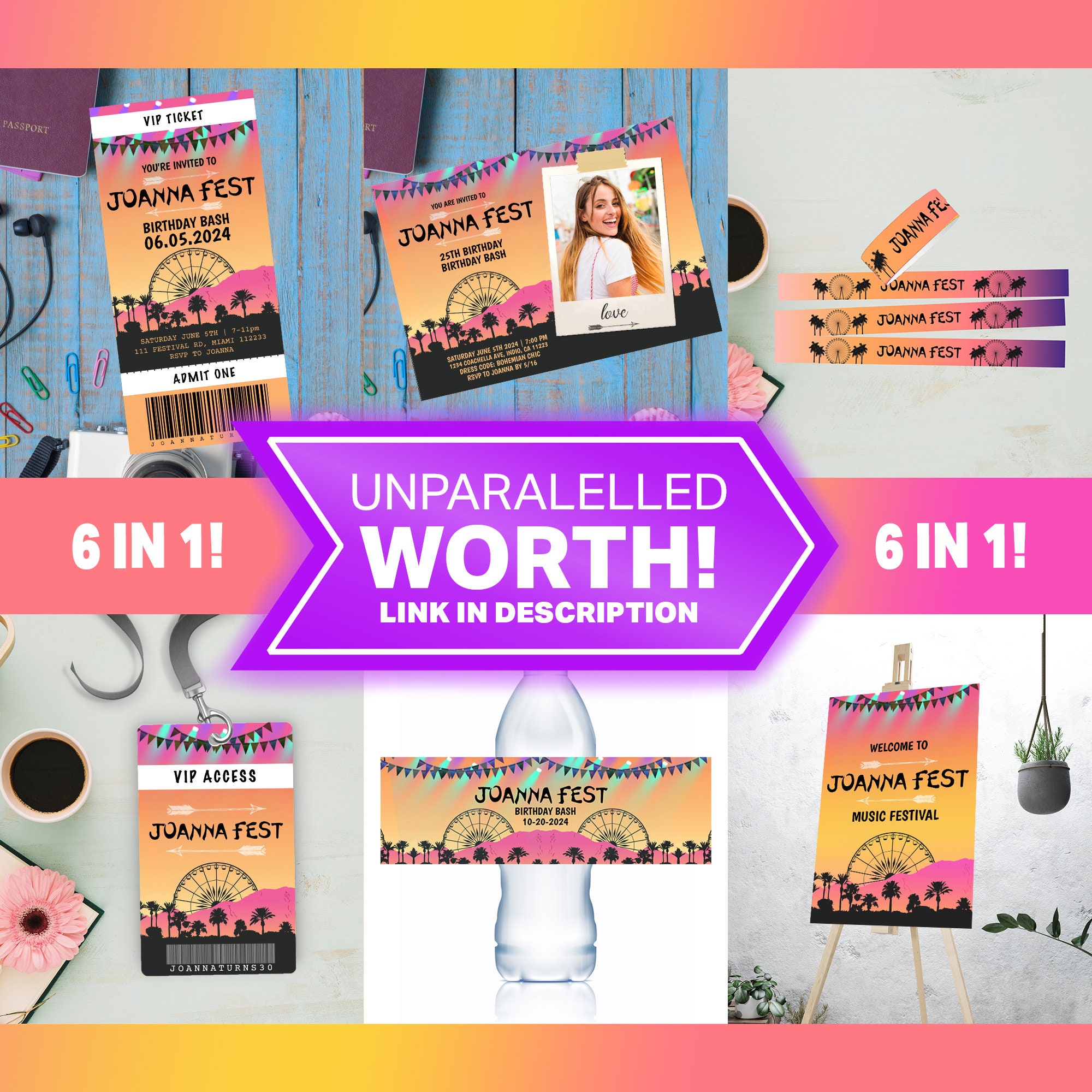 Hen Fest WRISTBAND Template for Birthday Girl Music Festival Desert ...