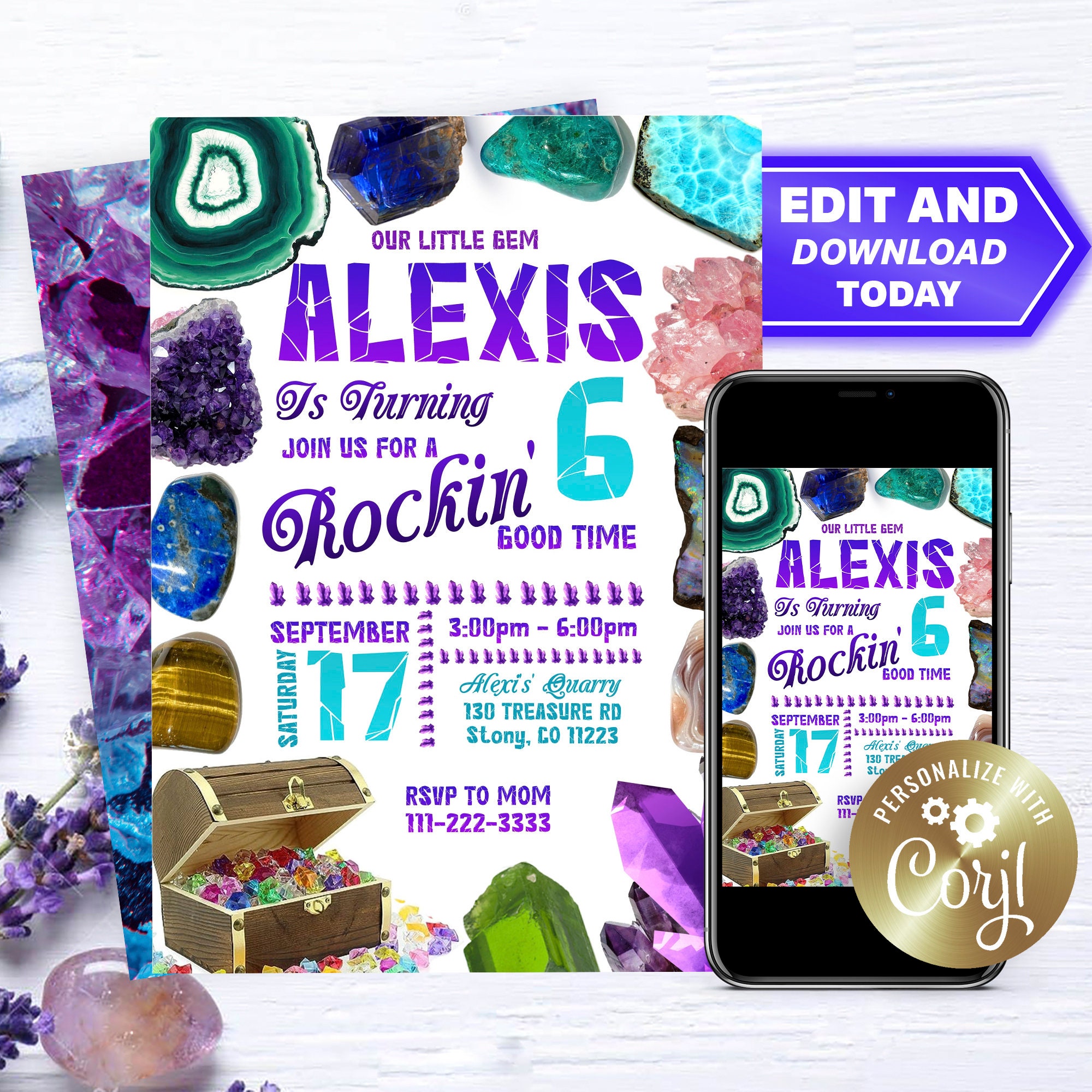 Gemstone Birthday Invitation Gemstone Party Invite Rock Party Gem ...