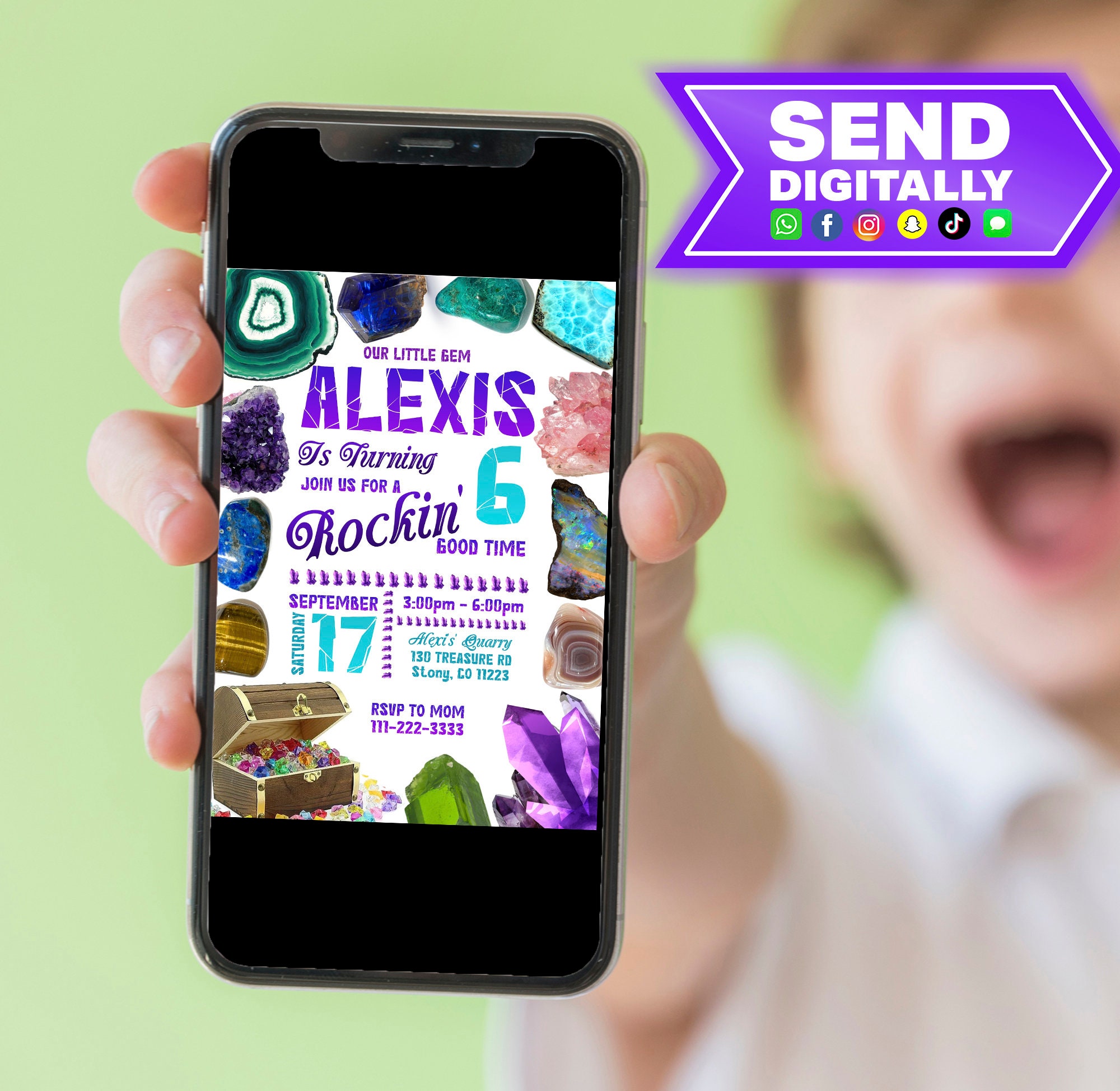 Gem Birthday Party Invitation Gemstone Birthday Invitation Gem Party ...