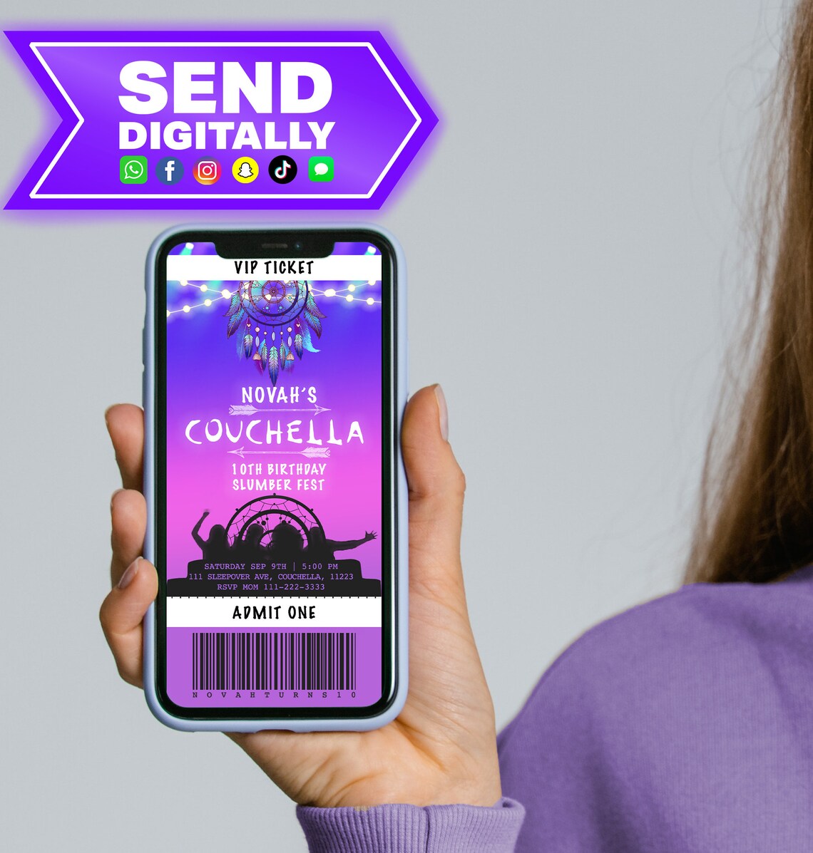 Music Festival Birthday Girl VIP TICKET Invitation Party Concert ...