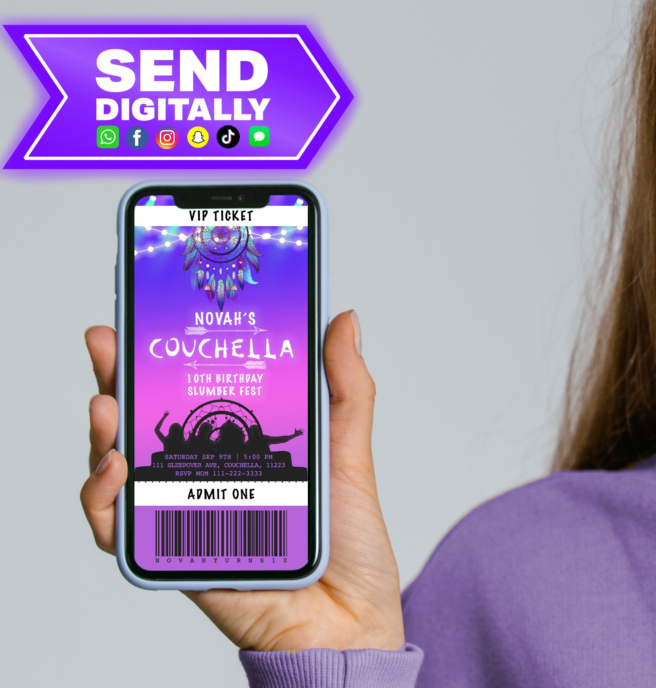 Music Festival Birthday Girl VIP TICKET Invitation Party Concert ...