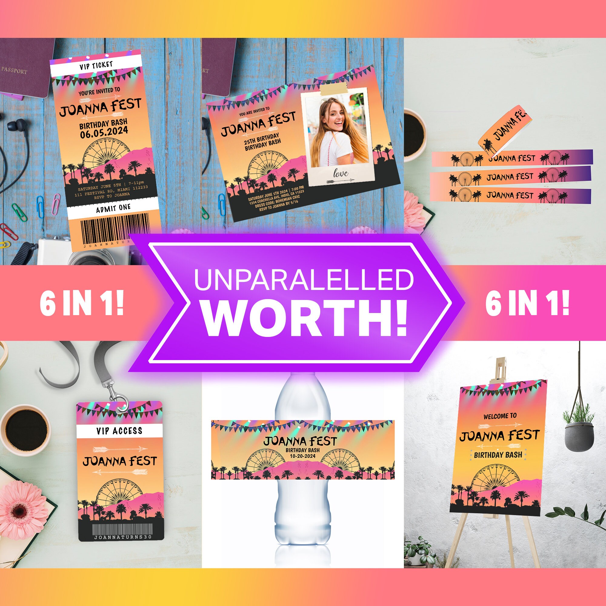 Music Festival Birthday Party Invitation BUNDLE 6 In1! Music Festival ...