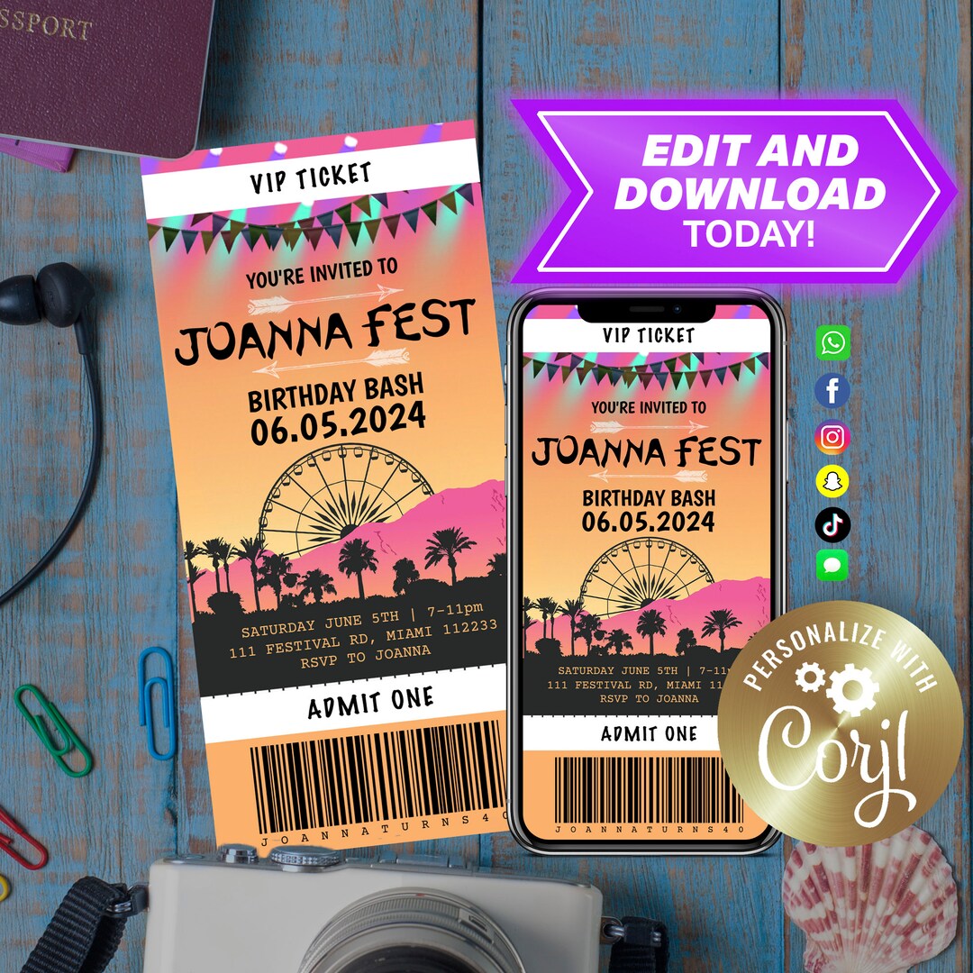 Music Festival Birthday Party Invitation Party Invite Music Festival ...