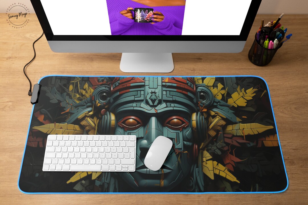 Aztec Art Large Mouse Pad Desk Pad: Exquisite Deity LED Jewels and ...