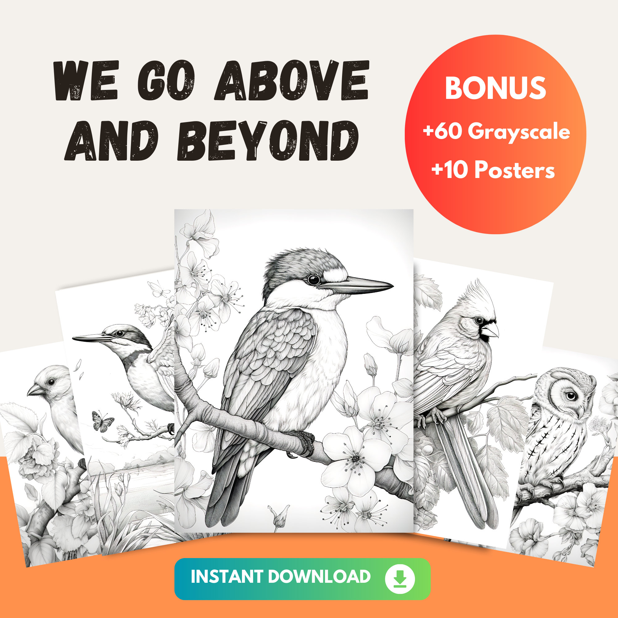 60 Bird Coloring Pages BONUS 10 Posters and Grayscale Versions / Super ...