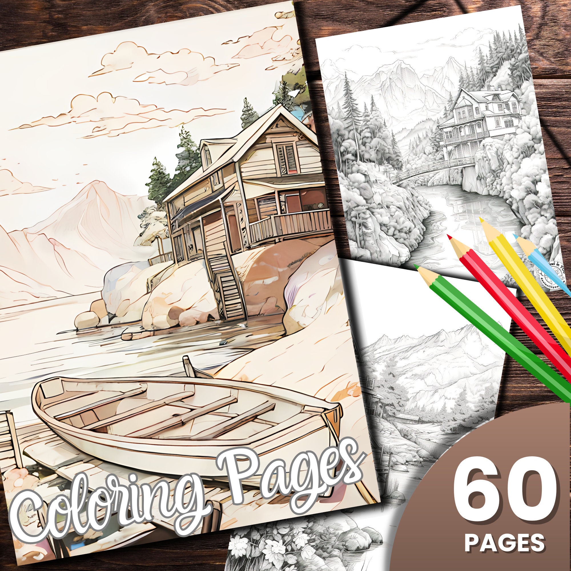 Tile Coloring Pages Plus 60 HD Images Mountain River Amazing Scenery ...