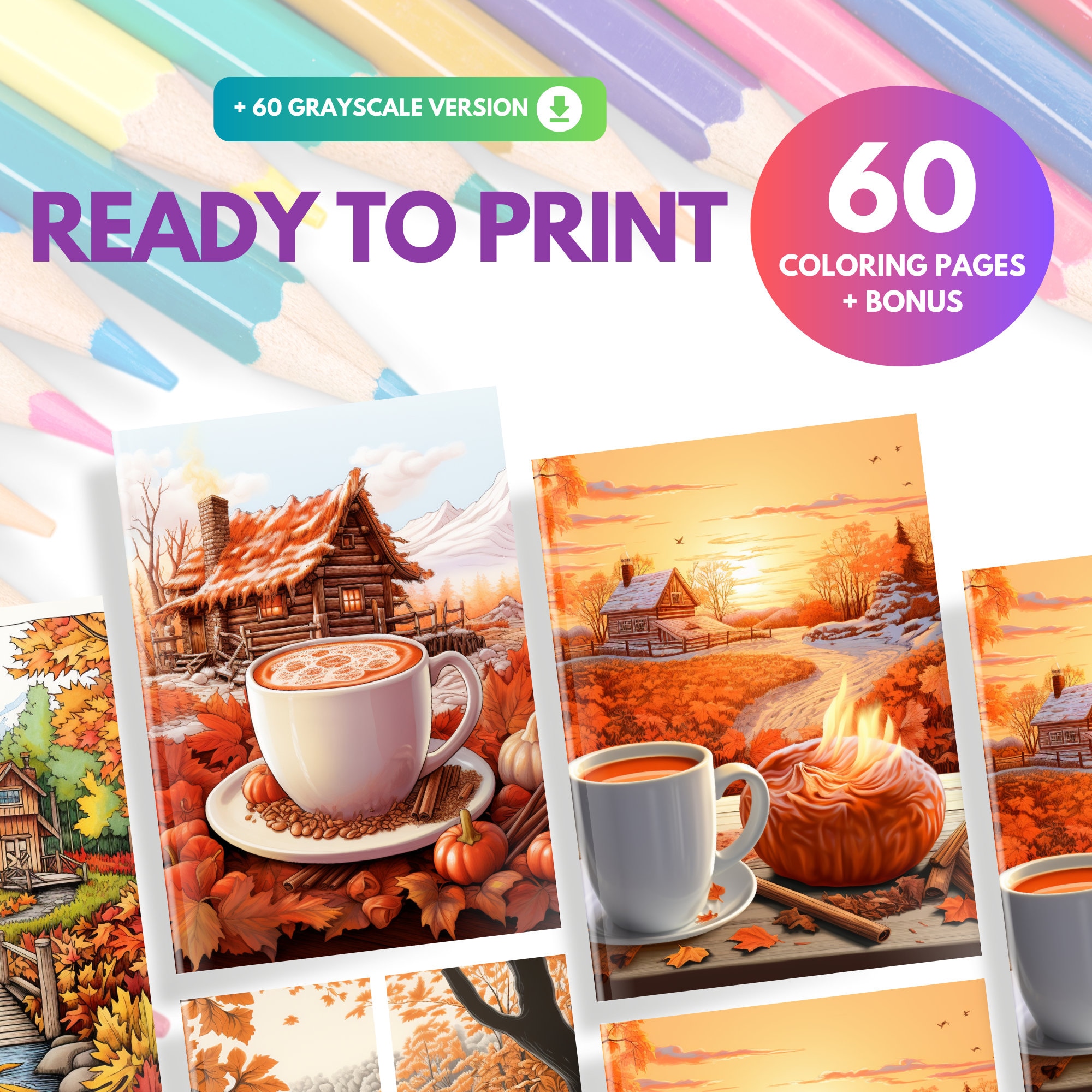 45 Cents - 60high Definition Images - Relaxing Fall Latte Coloring ...