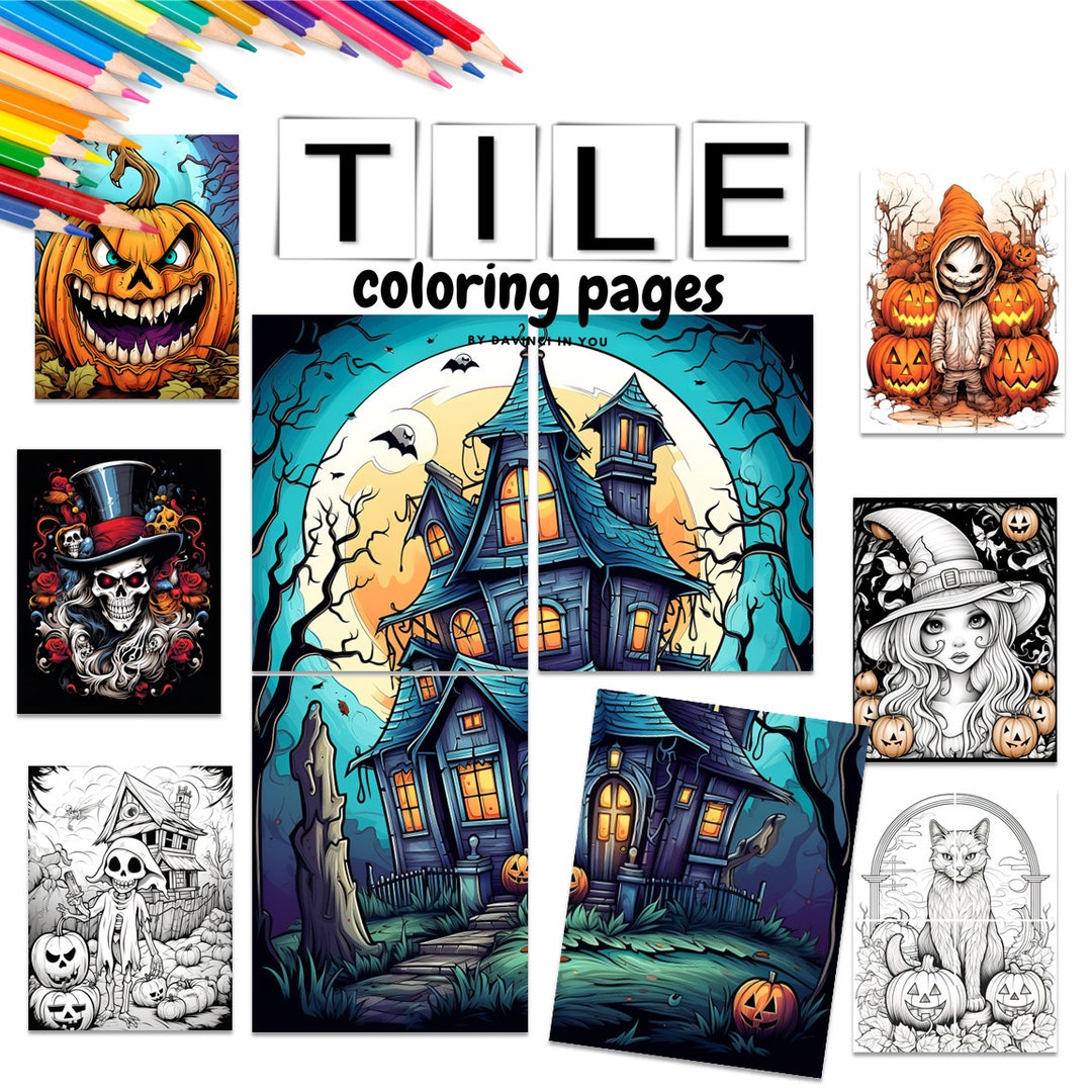 60 Halloween Coloring Pages PLUS 10 Tile Style Posters / Includes ...