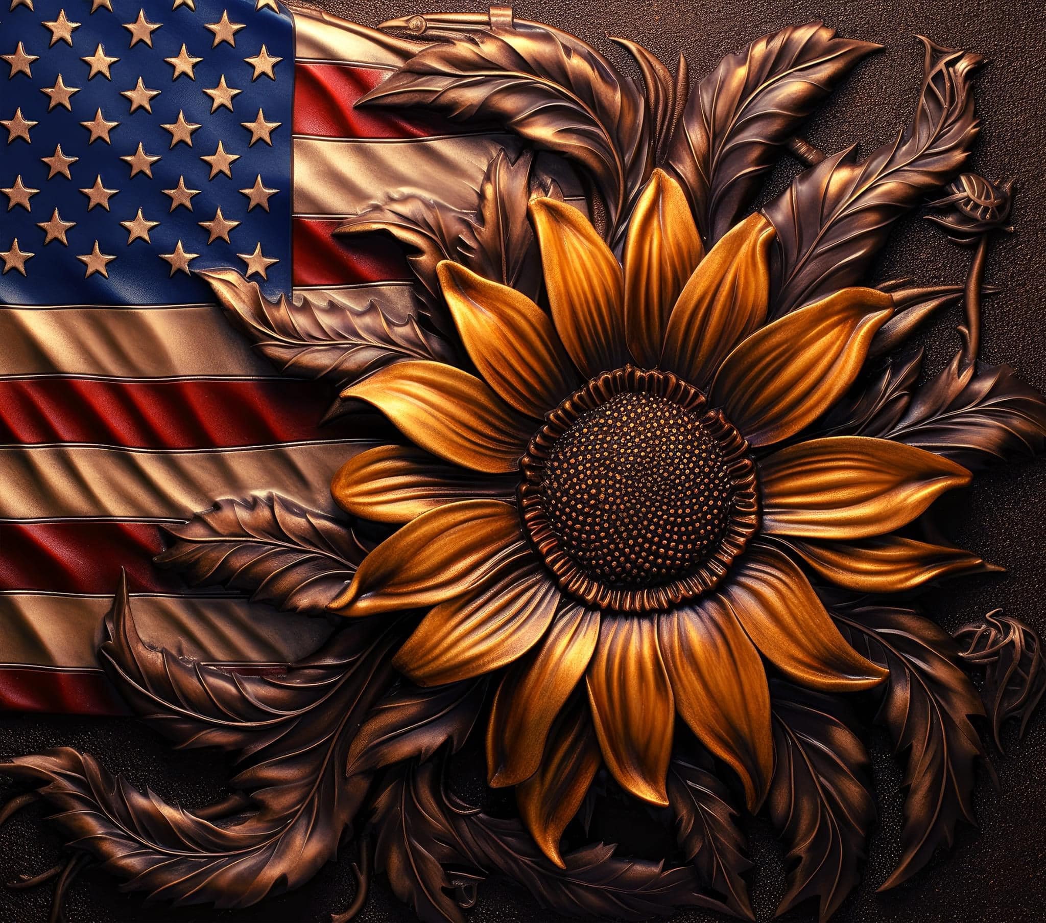 Sunflower American Flag Tumbler Wrap PNG - Etsy