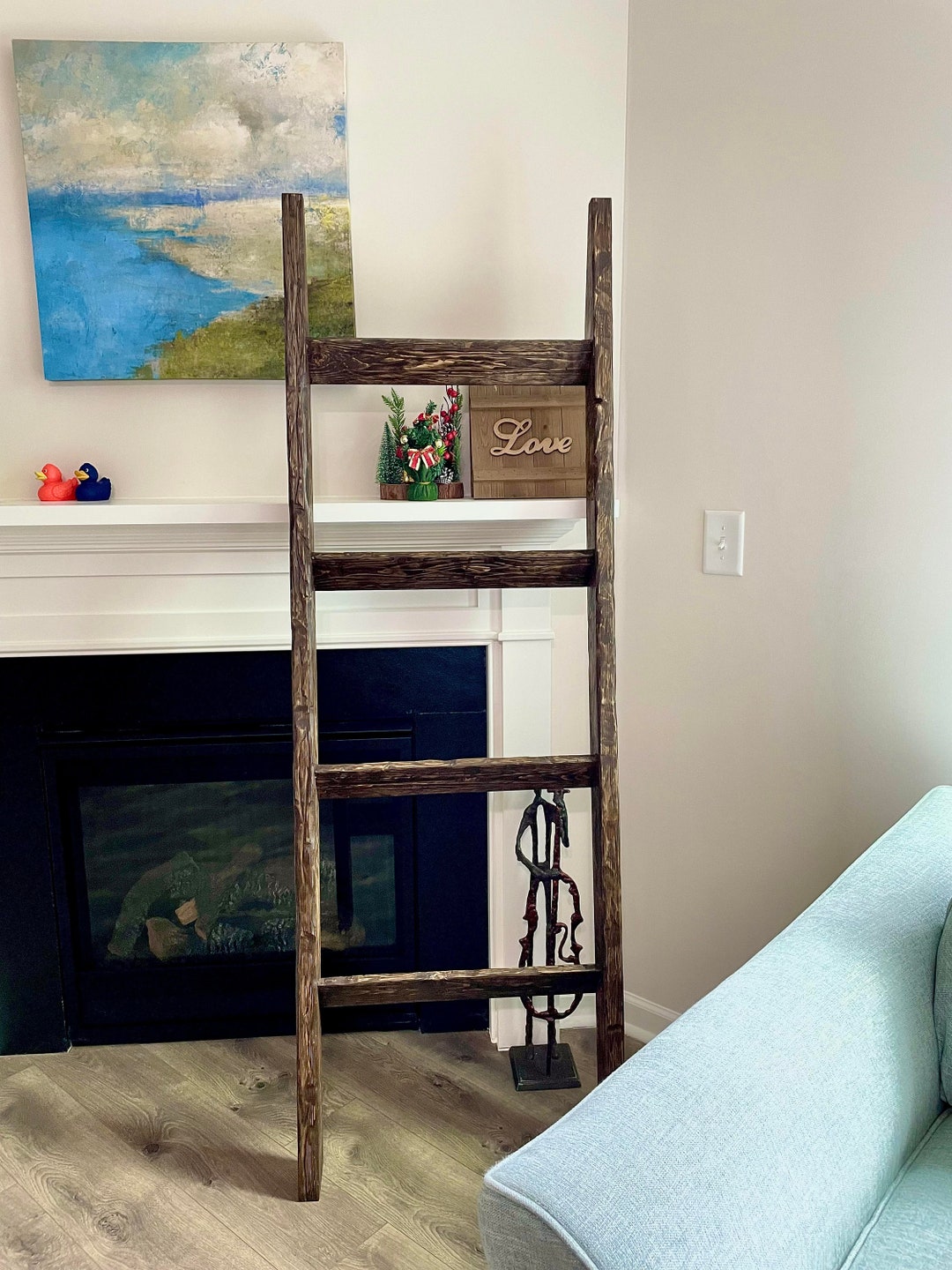 Modern Rustic-handcrafted Farmhouse Blanket Ladder/decorative Ladder, 5 ...