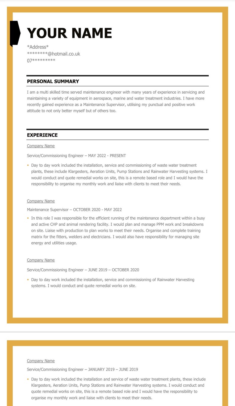 Professional CV Template Engineering Industry - Etsy