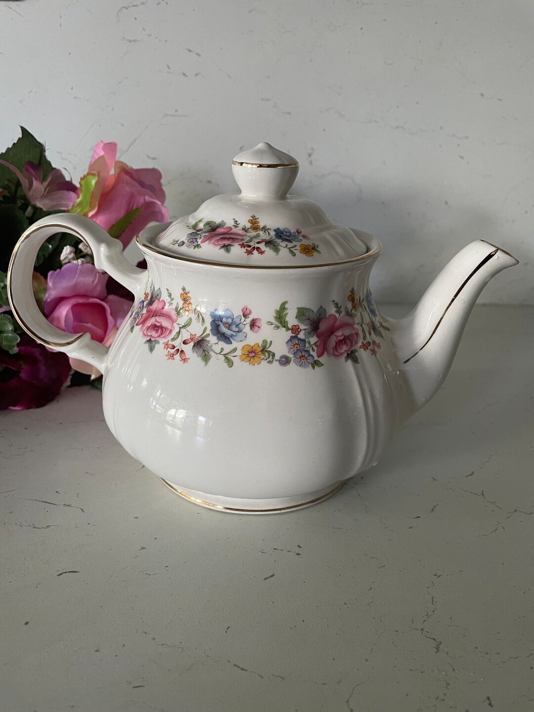 Vintage Sadler Teapot With Pink Rose and Wild Flower Design Made in ...