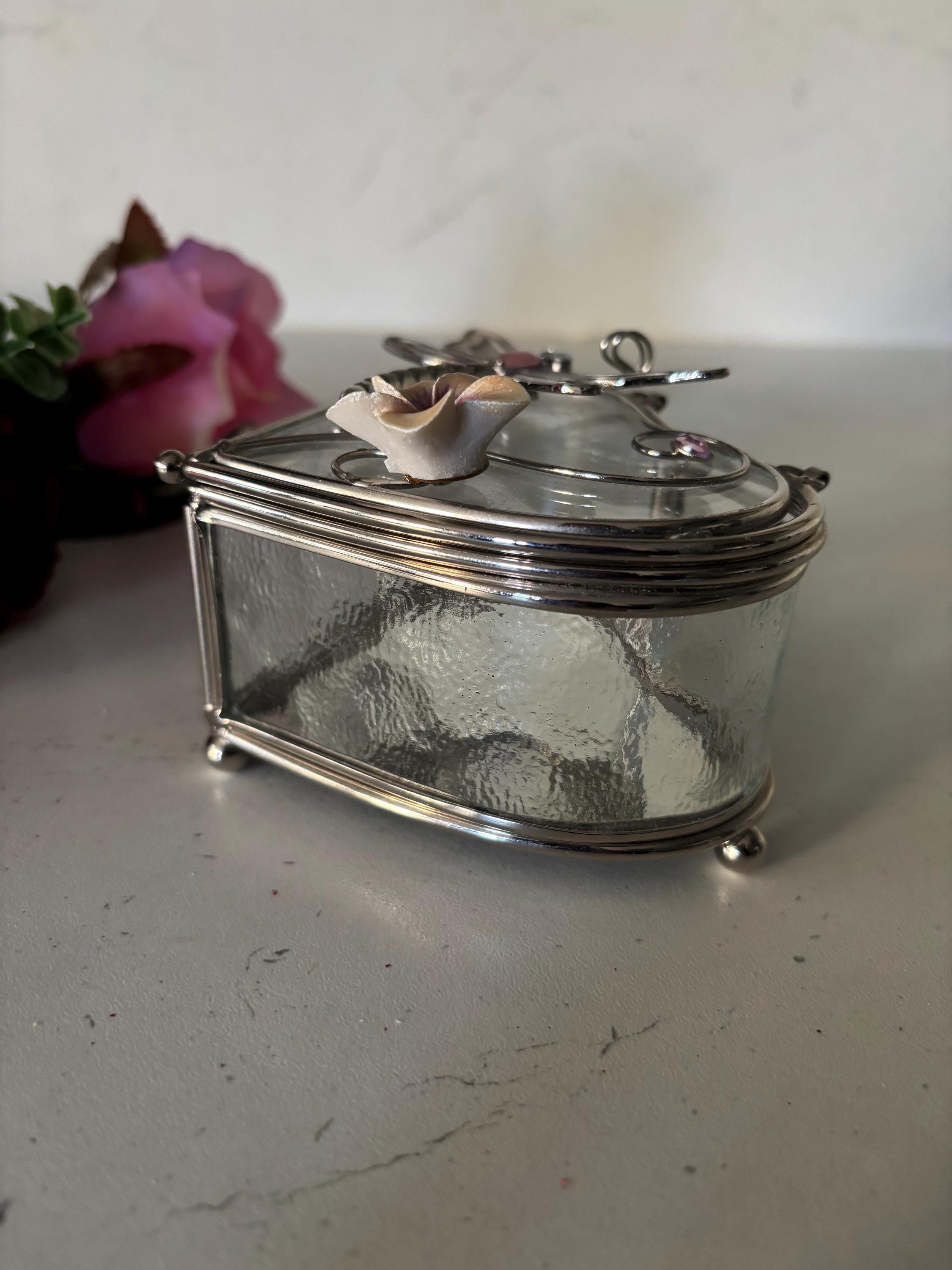 Vintage Shudehill Glass & Mirror Heart Trinket/jewellery Holder ...