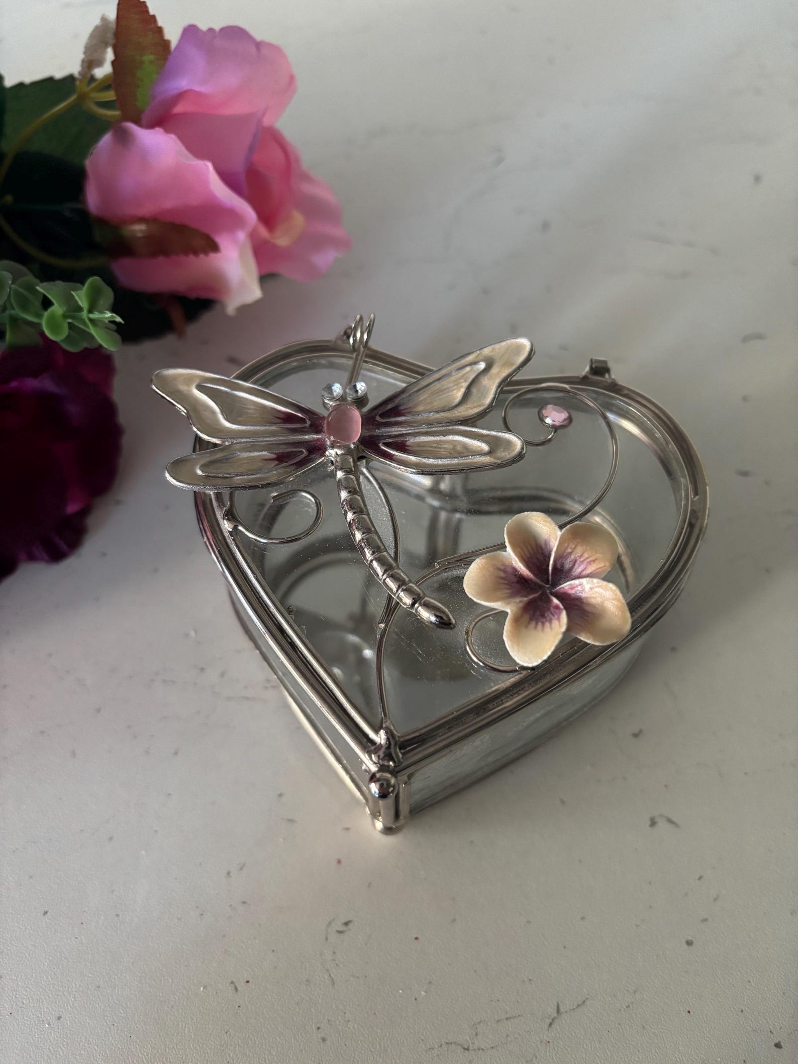 Vintage Shudehill Glass & Mirror Heart Trinket/jewellery Holder ...
