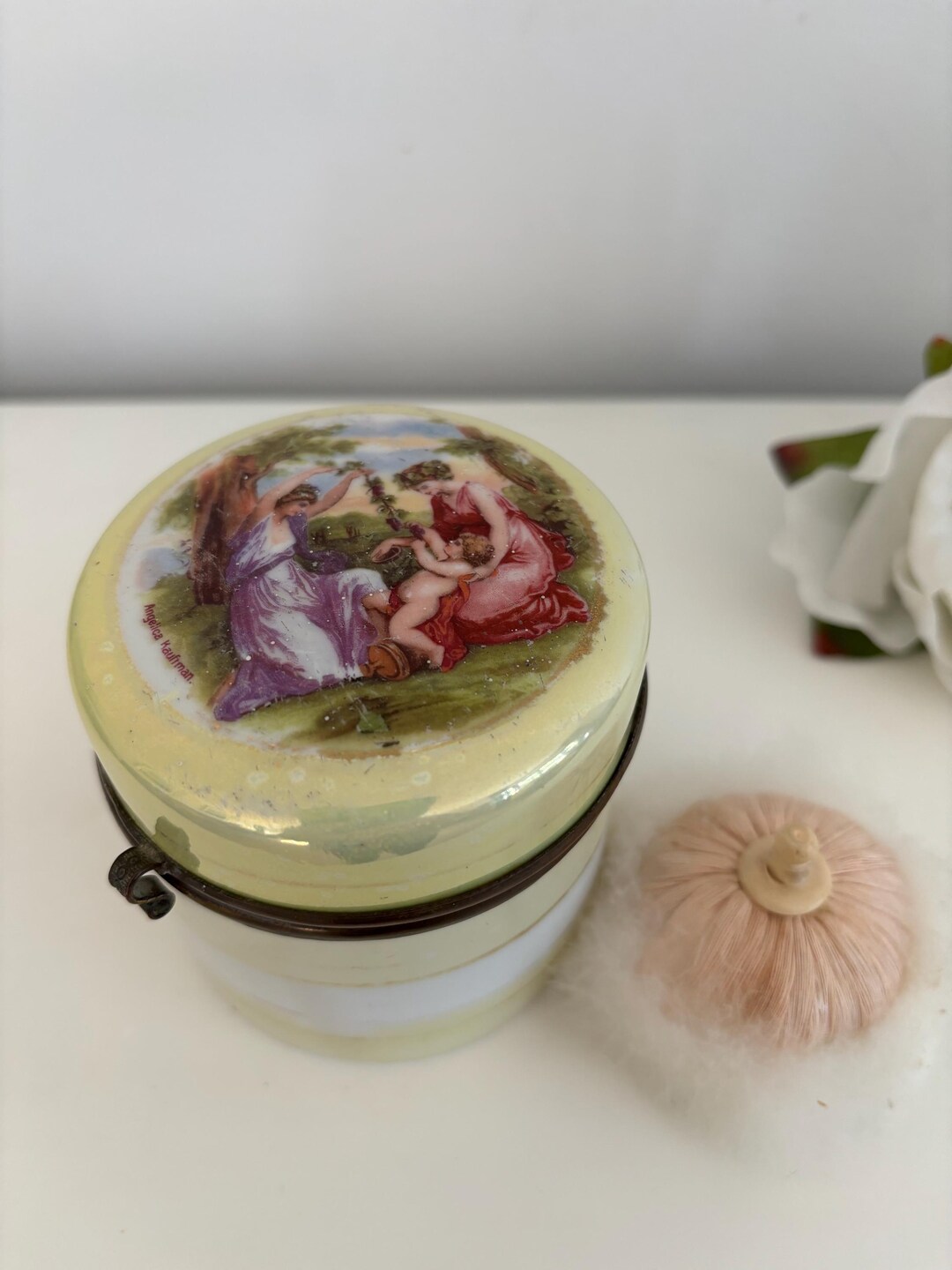 Antique Angelica Kauffman Powder Pot With Swans Down Powder Puff - Etsy