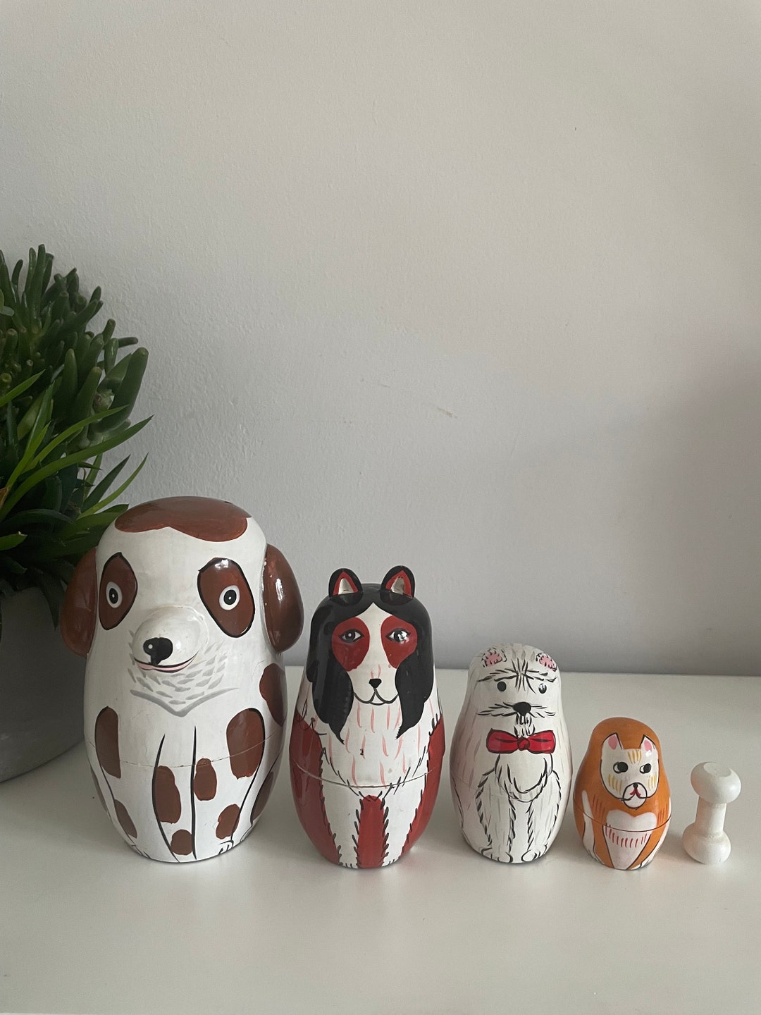 Vintage Matryoshka Babushka Dog Nesting Dolls -“buddy and His Friends ...