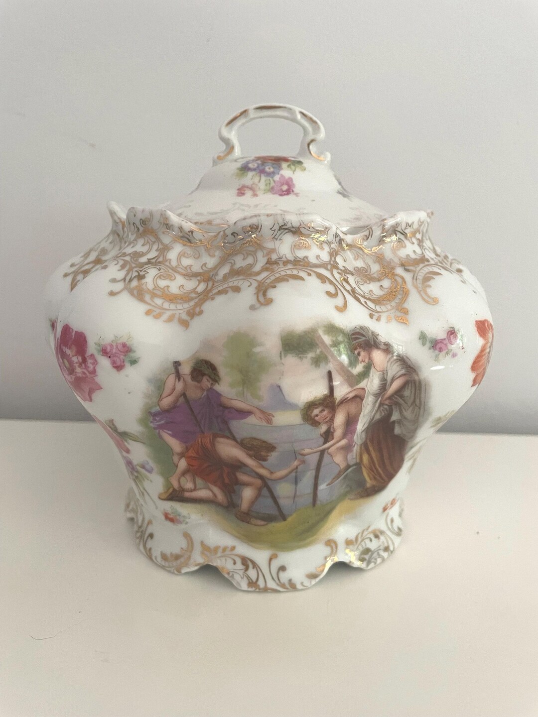 Antique Plaue Porcelain Biscuit Jar: Crown Shape, Gold Scroll Detail - Etsy