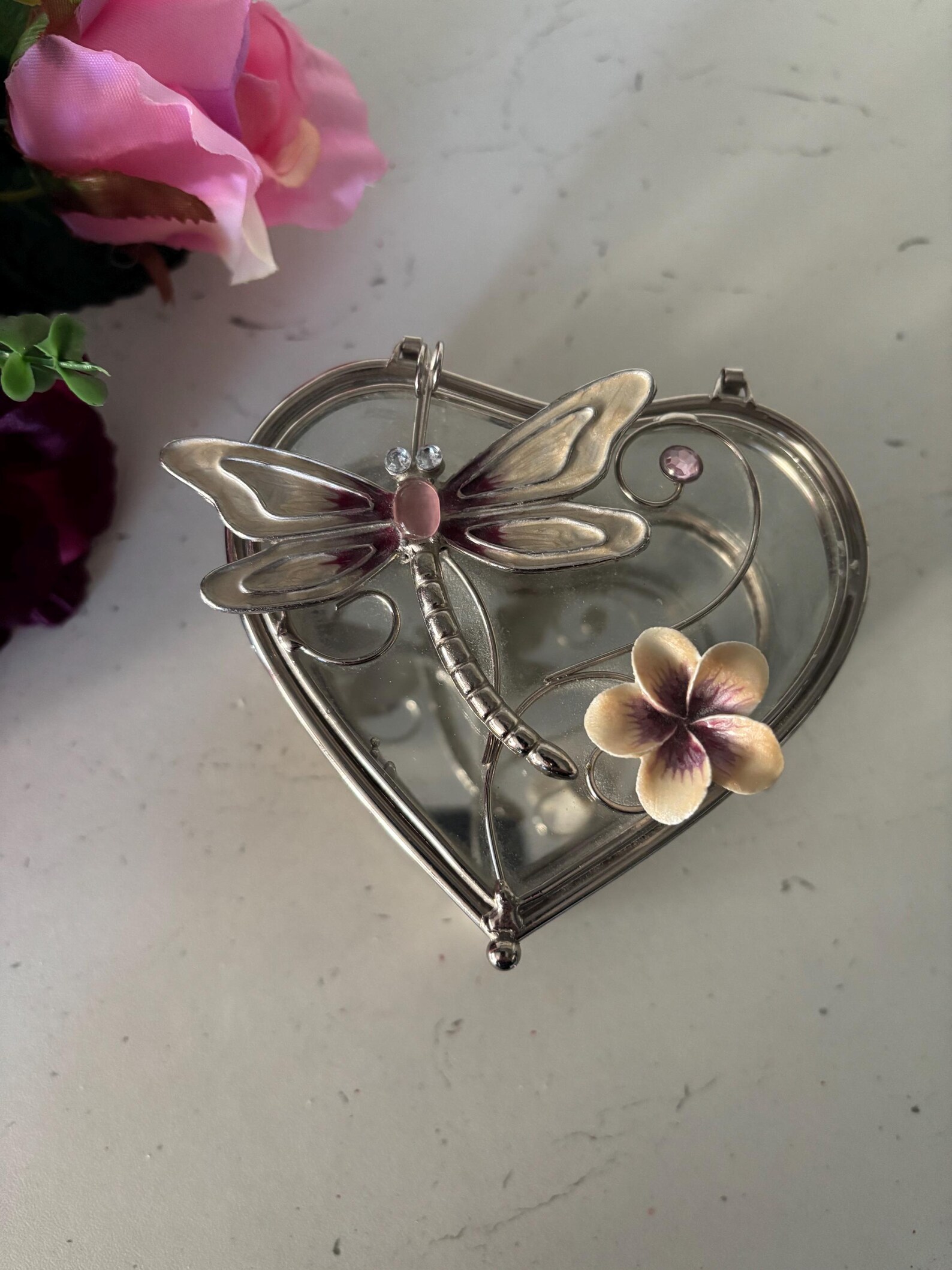 Vintage Shudehill Glass & Mirror Heart Trinket/jewellery Holder ...