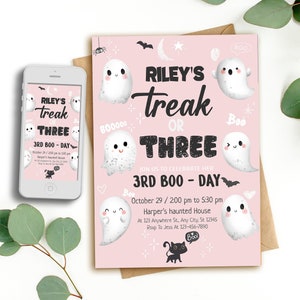 Trick or Three Invitation, Editable Halloween Spooky 3rd Birthday ...
