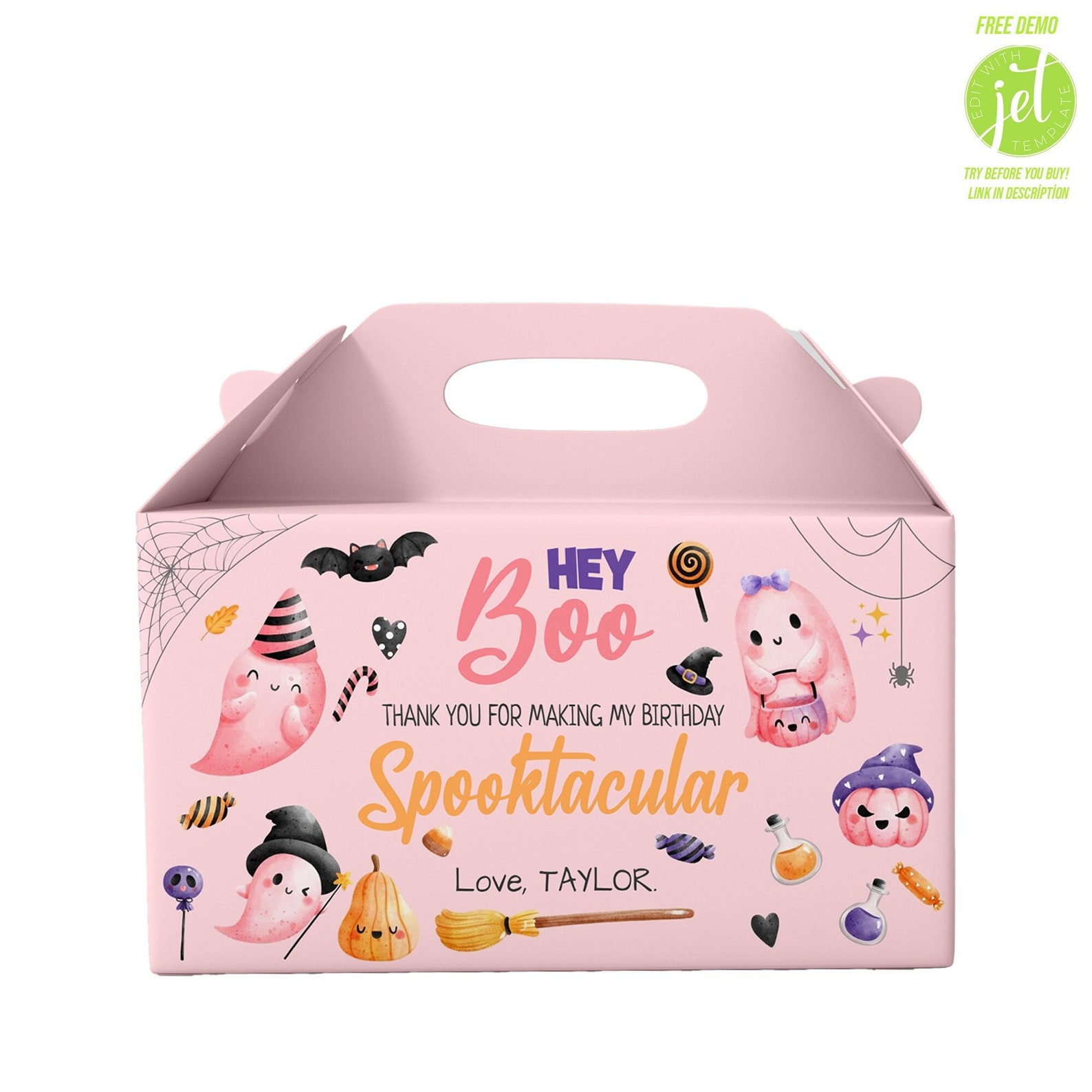 Editable Pink Halloween Gable Box Favor Label, Customizable Halloween ...
