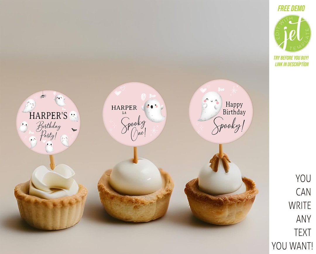 Editable Halloween Pink Spooky One Cupcakes Label, Cute Ghost Birthday ...