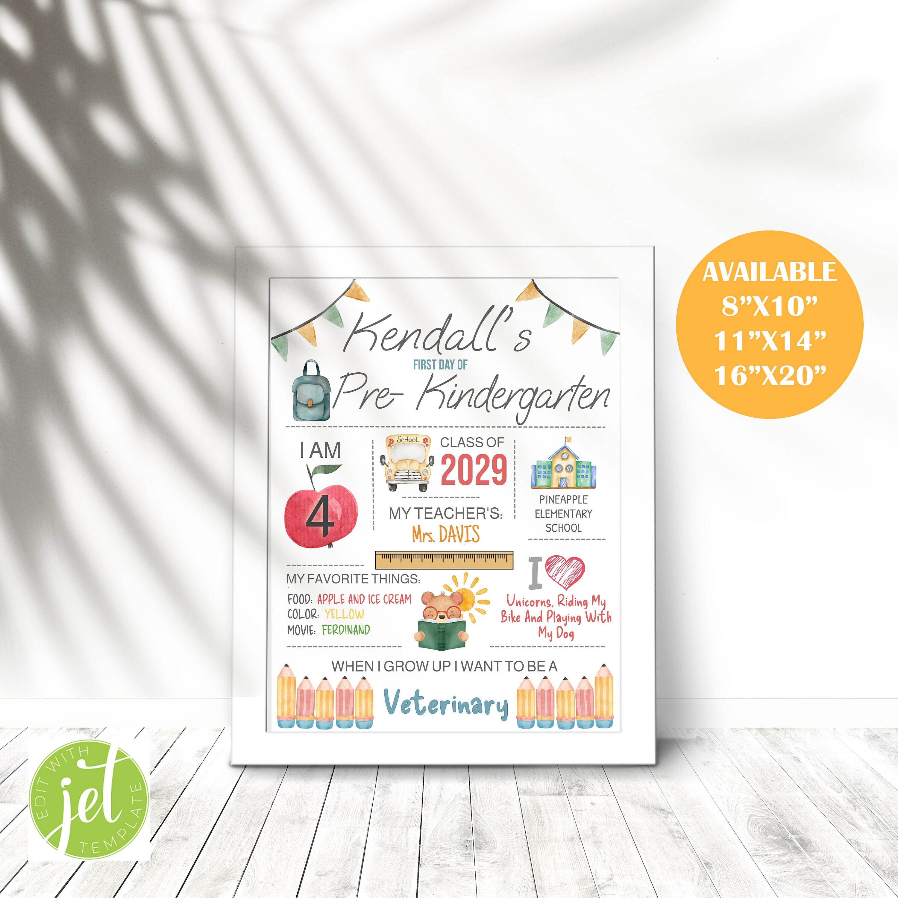 Editable First Day of Pre Kindergarten School Sign Printable ...