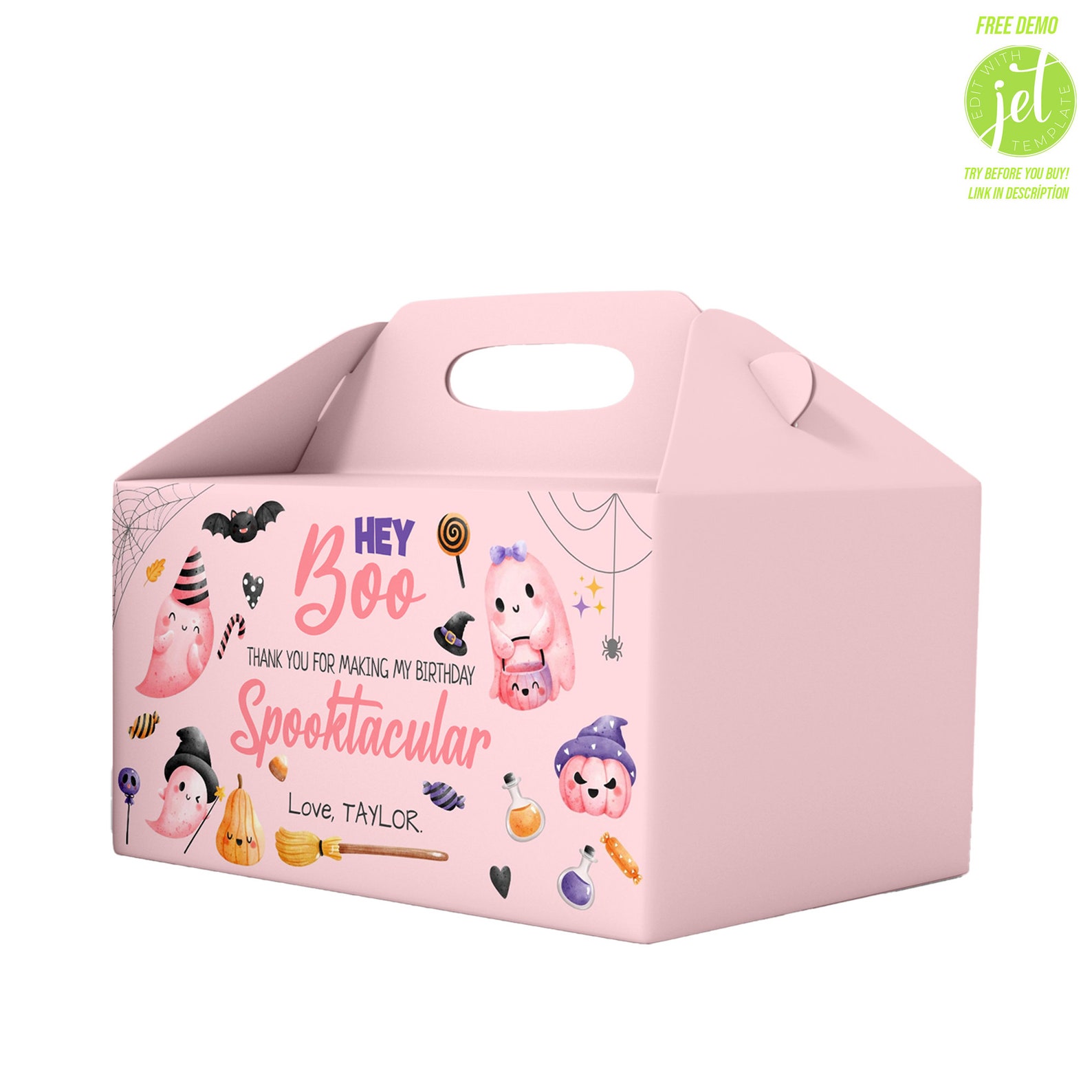Editable Pink Halloween Gable Box Favor Label, Customizable Halloween ...