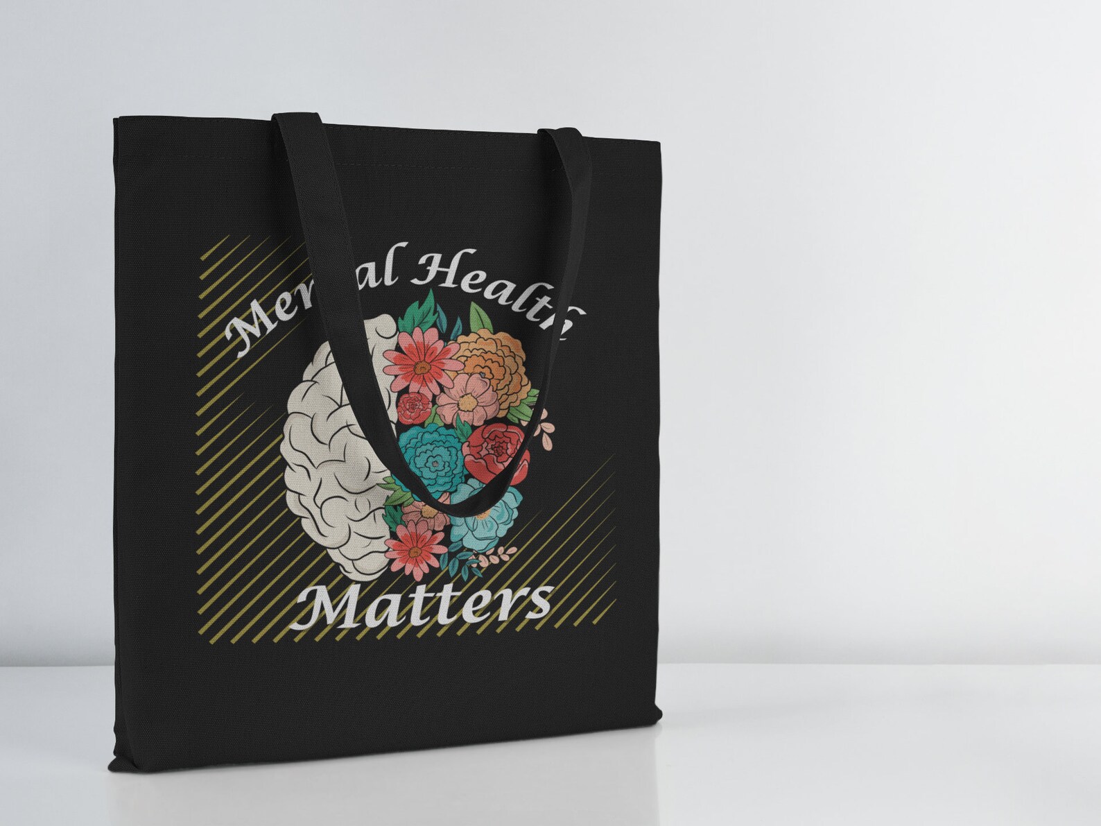 Mental Health Matters Brain Tote Bag, Floral Brain Reusable Bag, Brain ...