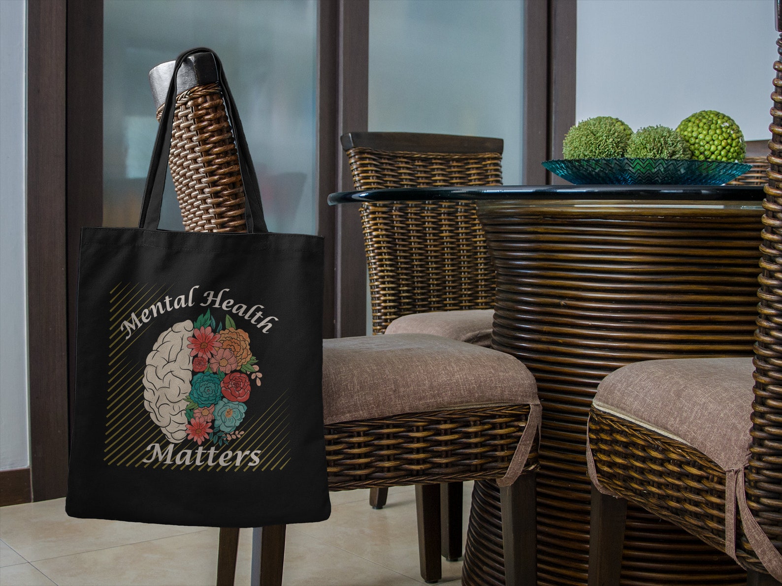 Mental Health Matters Brain Tote Bag, Floral Brain Reusable Bag, Brain ...