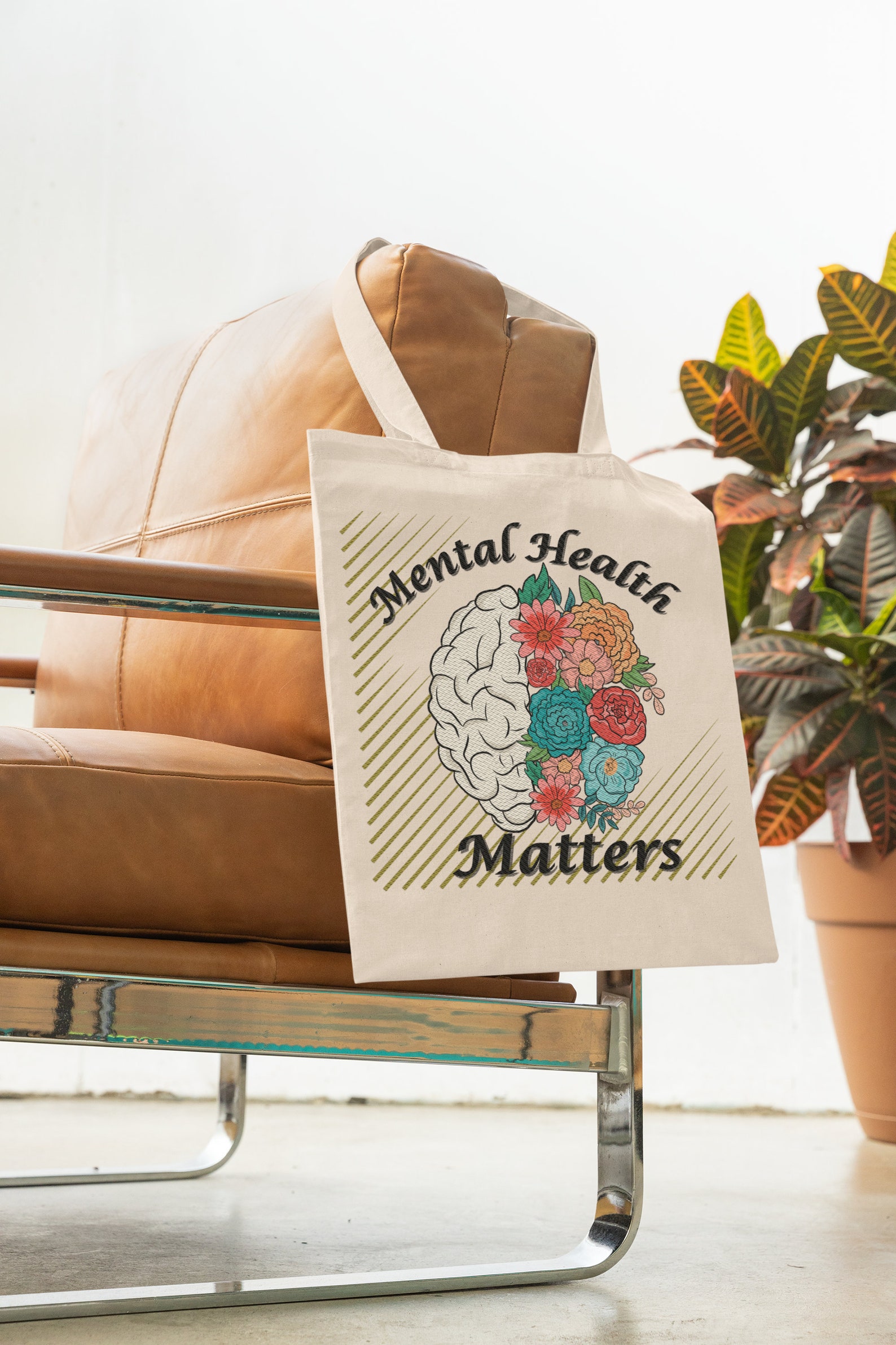 Mental Health Matters Brain Tote Bag, Floral Brain Reusable Bag, Brain ...