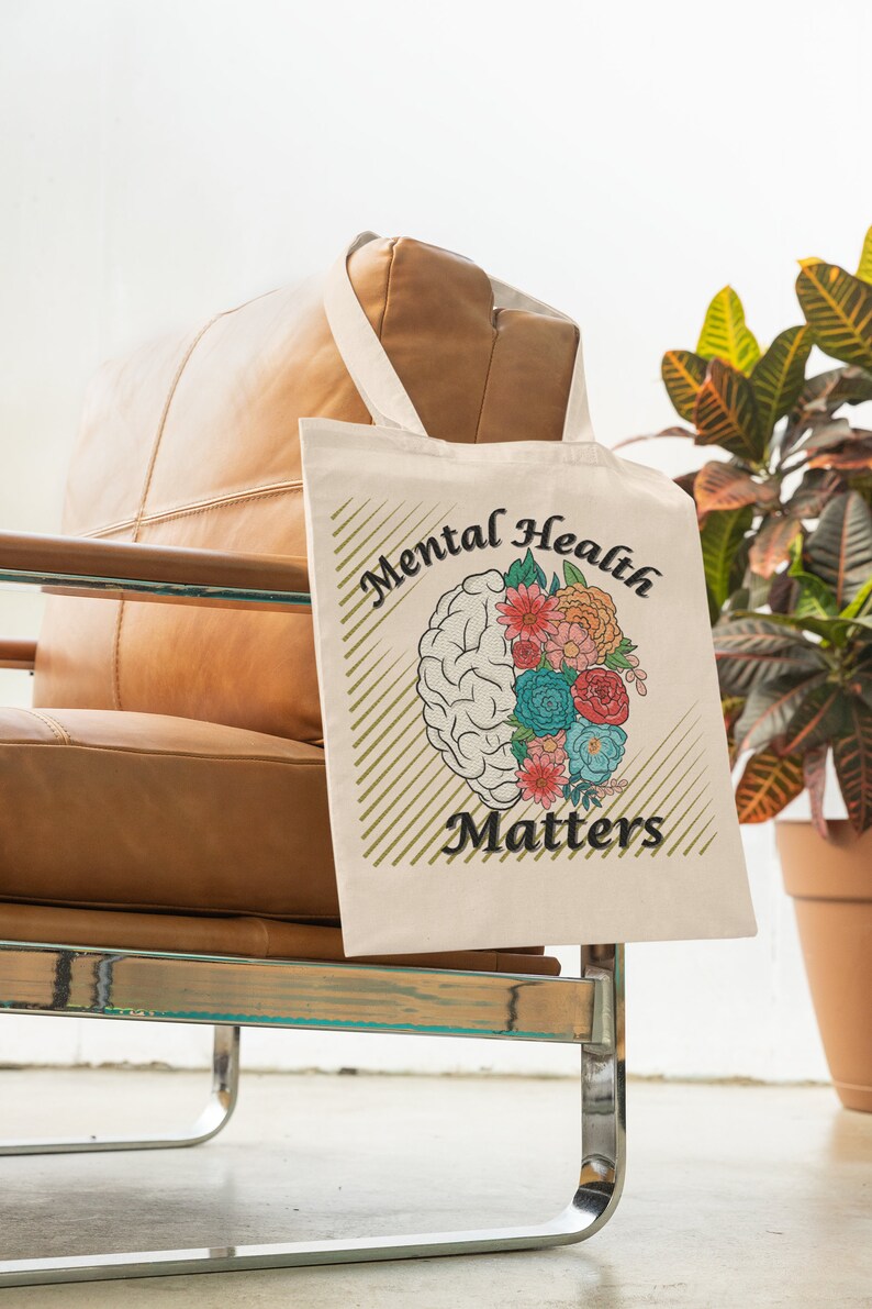 Mental Health Matters Brain Tote Bag, Floral Brain Reusable Bag, Brain ...