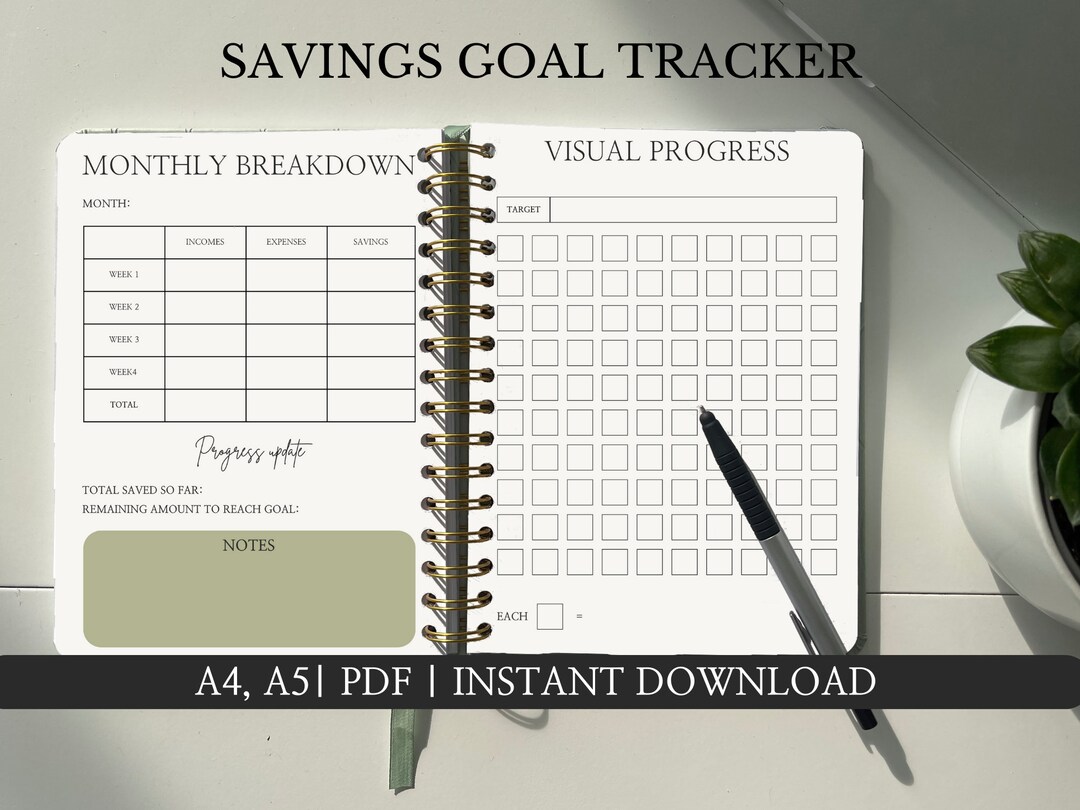 Printable Savings Goal Tracker Achieve Your Financial Dreams A4 A5 - Etsy