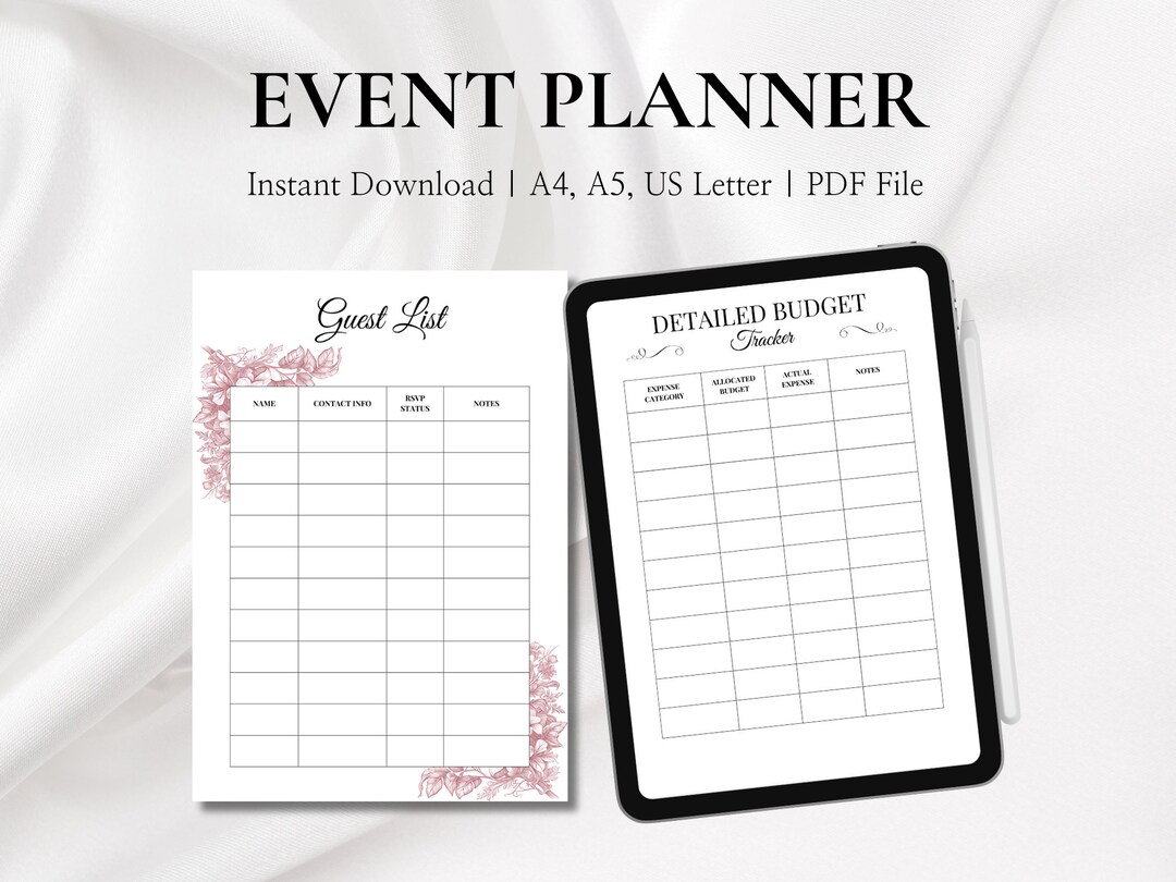 Chic Event Planner Kit - Printable PDF - Event Timelines, Guest Lists ...