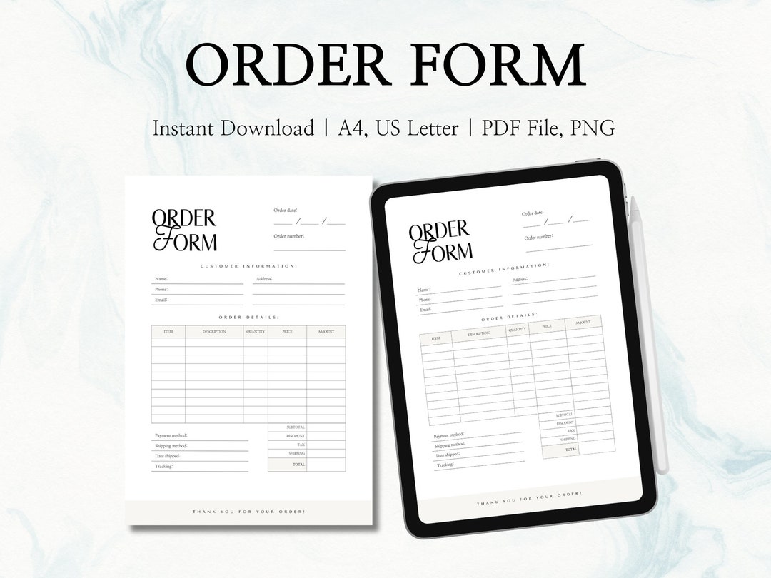 Order Form Printable | A4 and US Letter | PNG and PDF - Etsy