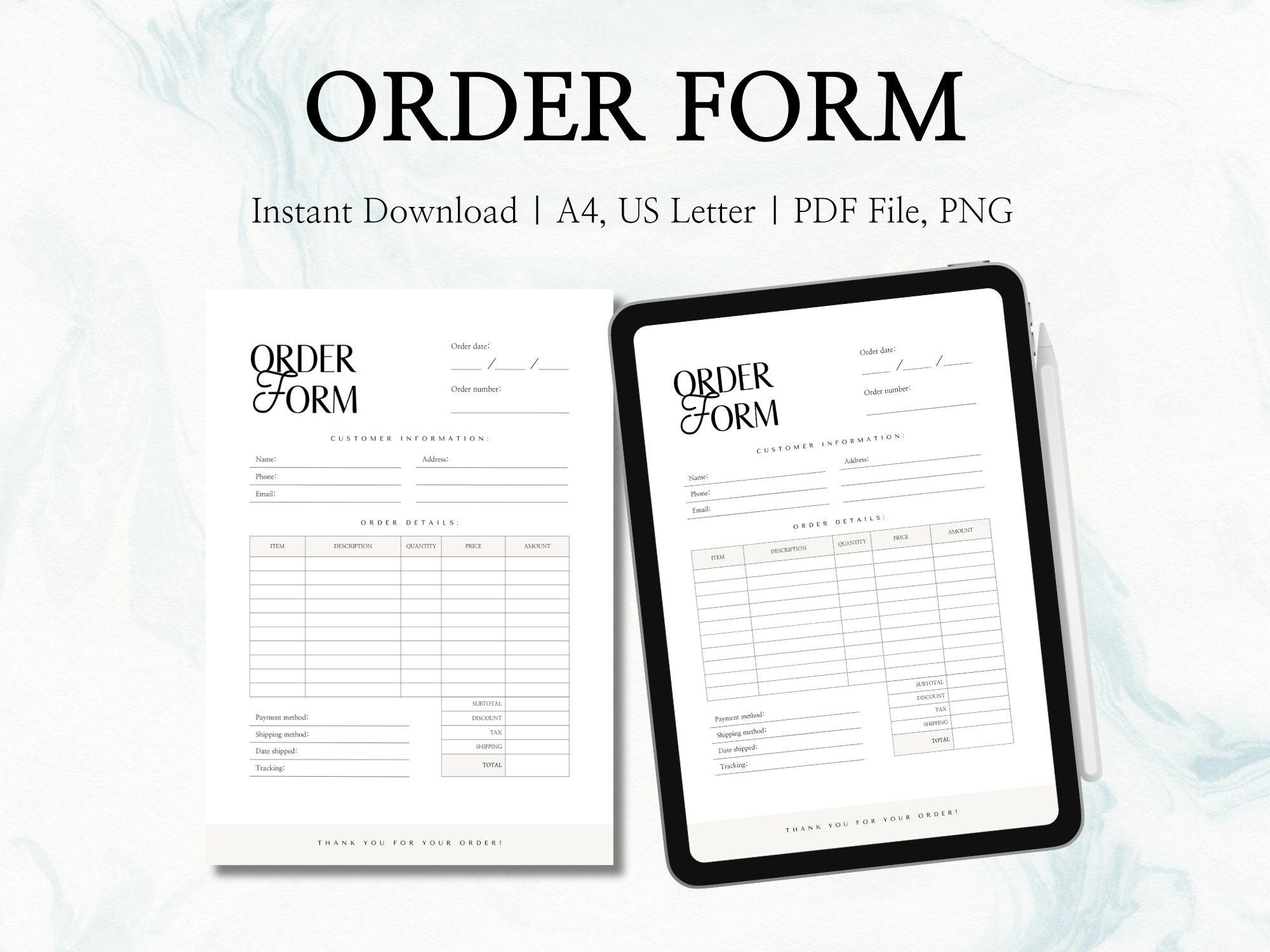 Order Form Printable | A4 and US Letter | PNG and PDF - Etsy
