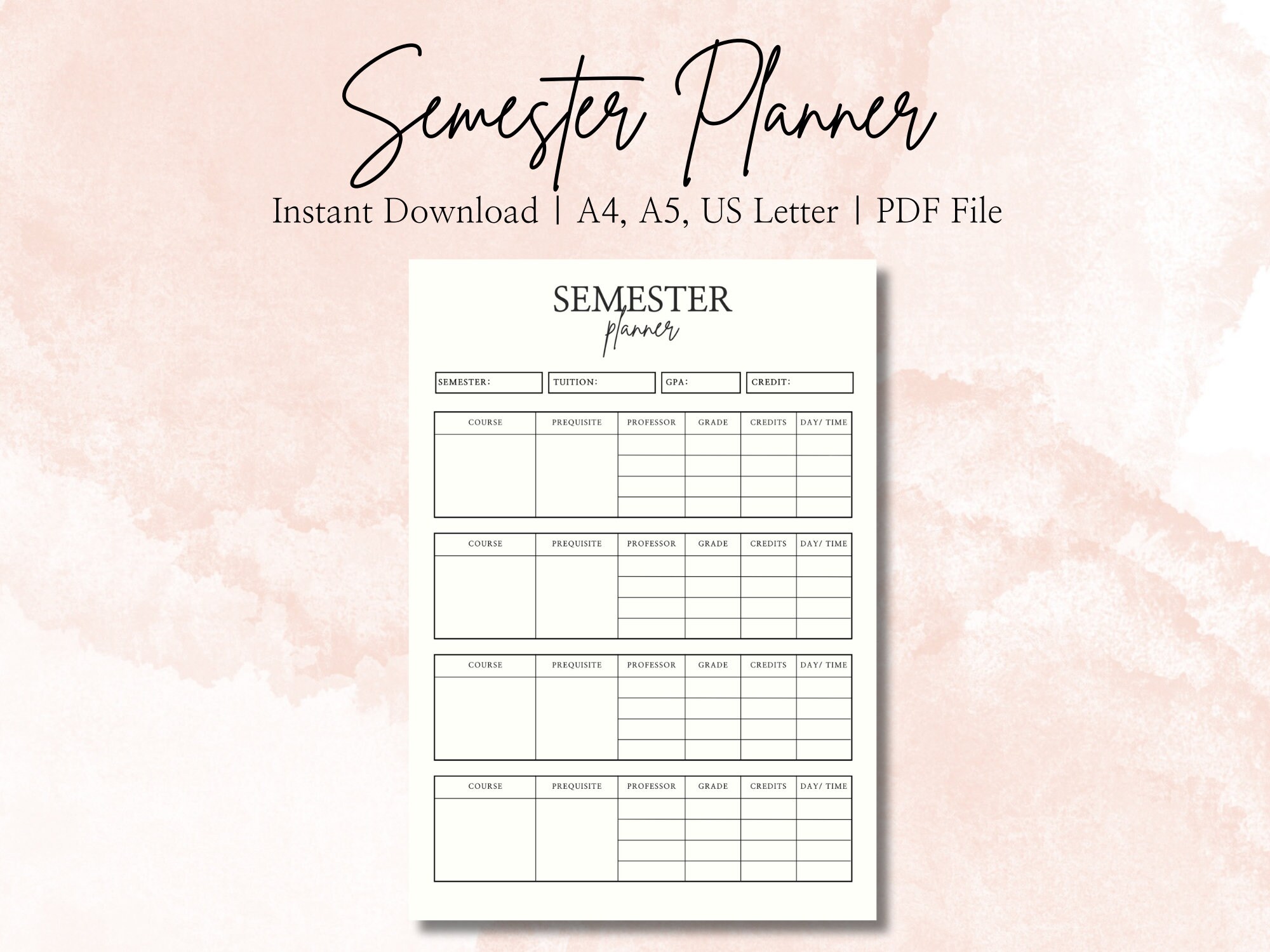 Semester Planner Semester Timetable Grades Tracker Print or Digital A4 ...