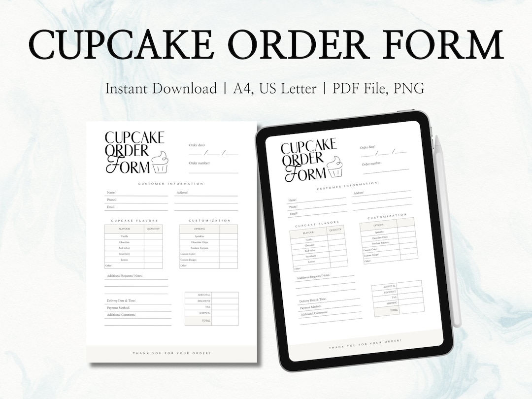 Cupcake Order Form Template - Digital Download - A4, US Letter - PNG ...